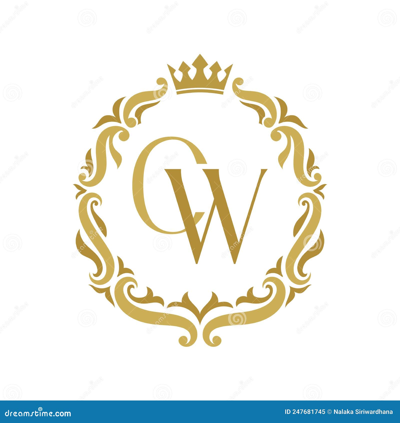 CW Letter Gold Floral Vintage Logo Template. Cartoon Vector ...