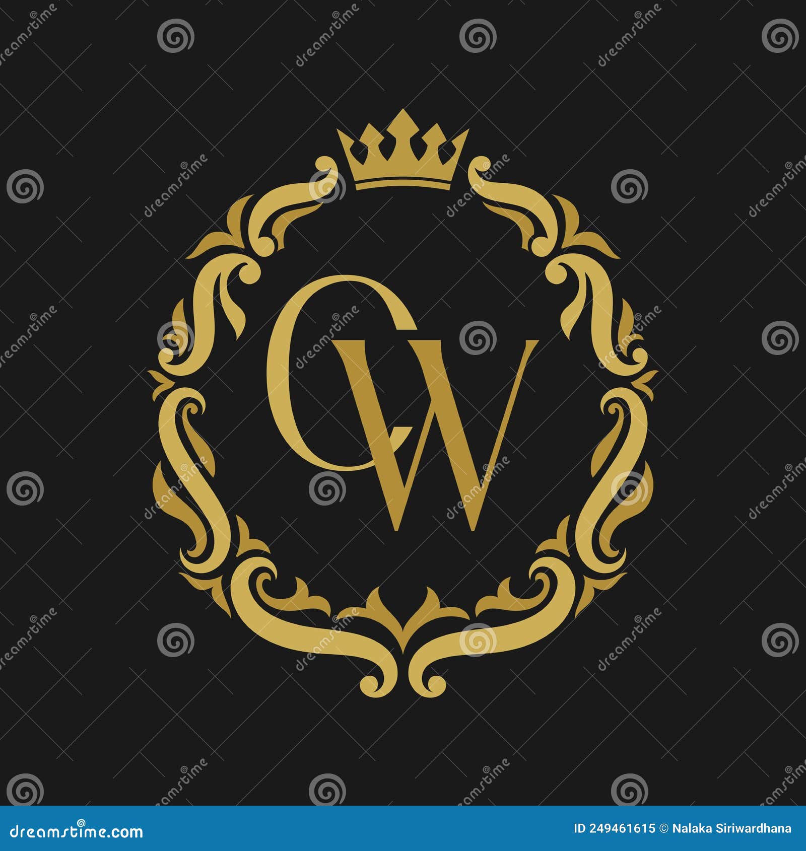 CW Letter Gold Floral Vintage Logo Template. Stock Vector ...