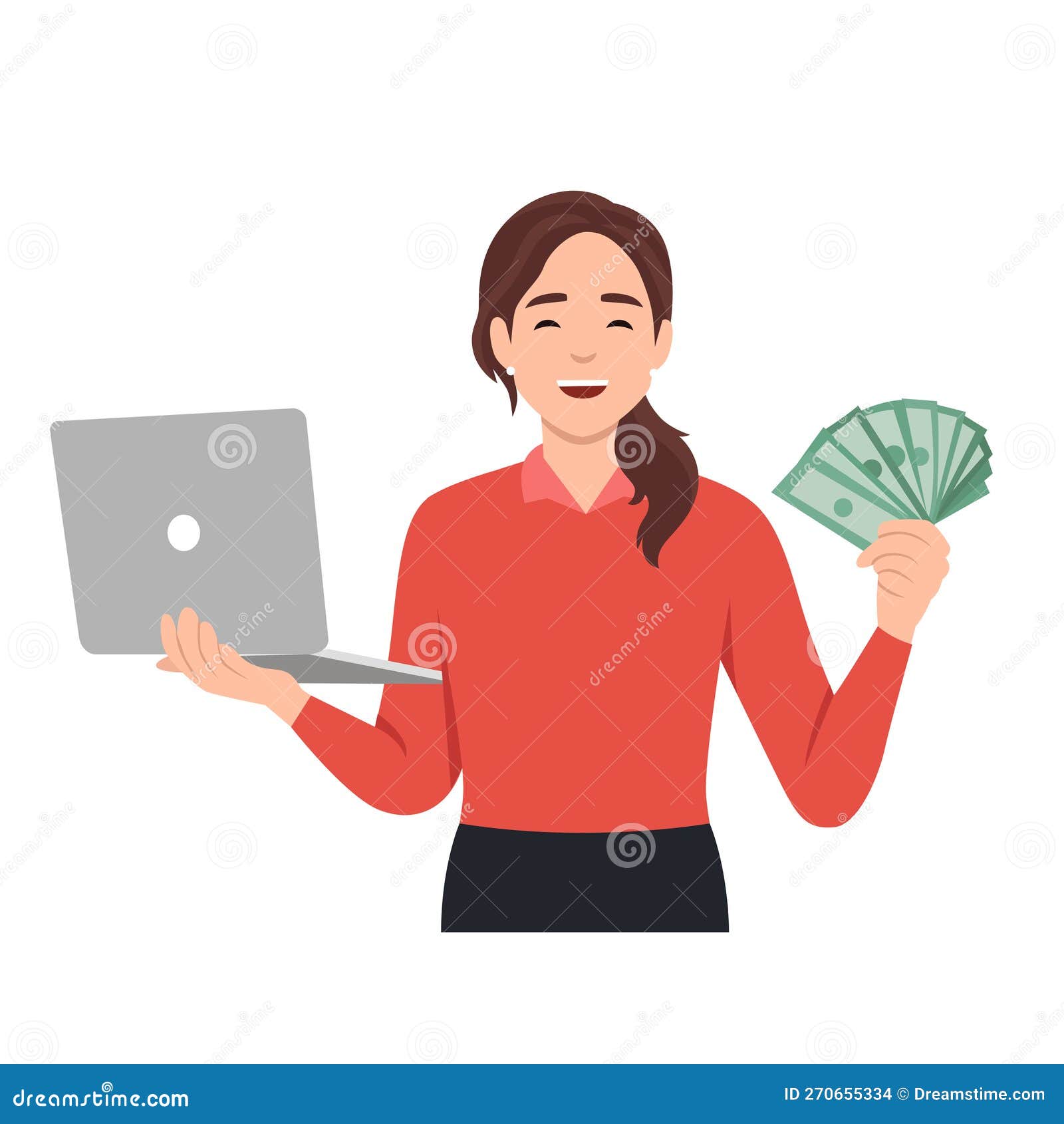 Young Woman Making Money in Internet Concept. Winning Plenty of Money ...