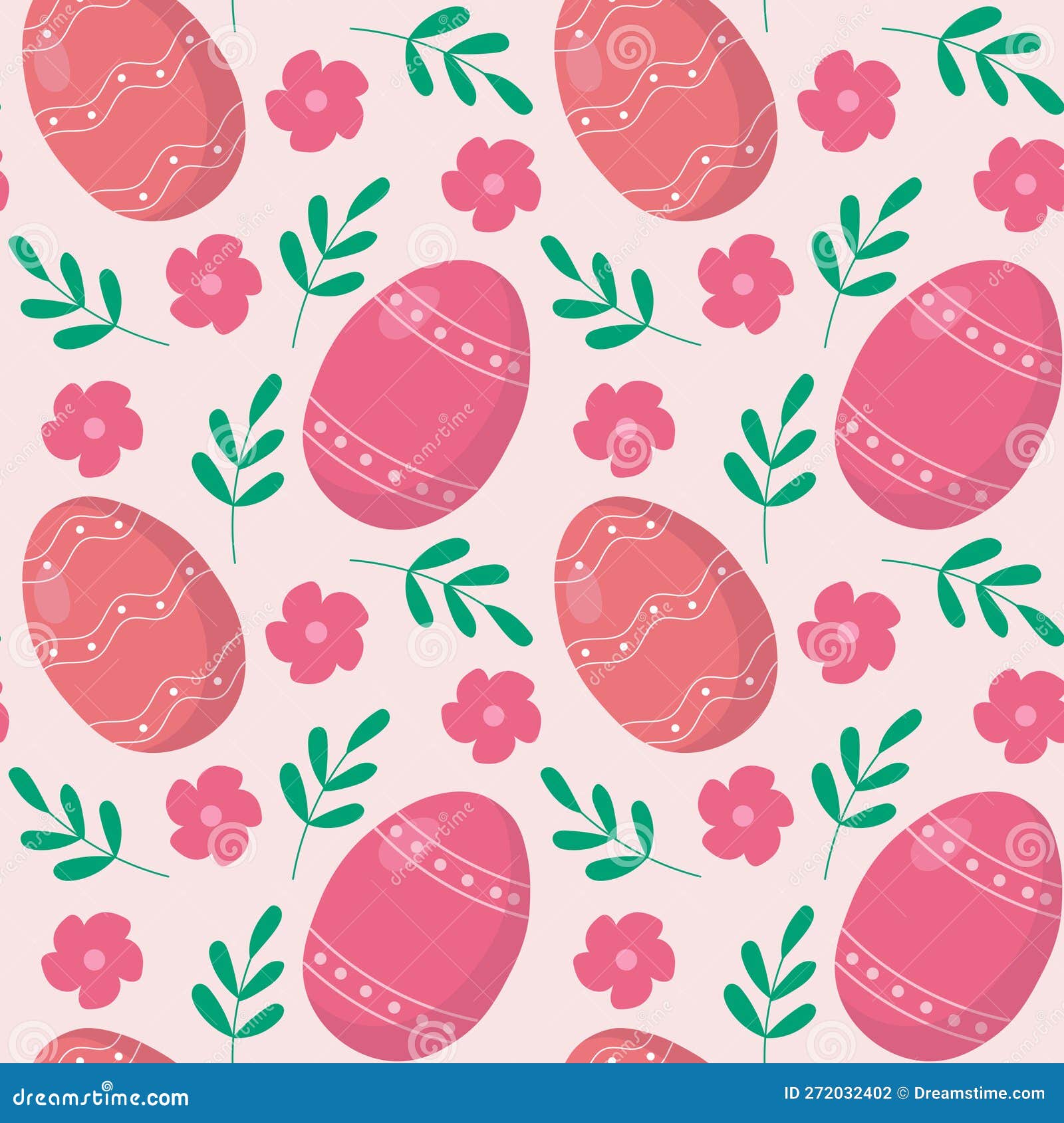 Pattern Seamless with Pink Easter Eggs, Flowers and Brunches. Happy Easter Holiday Elements ...