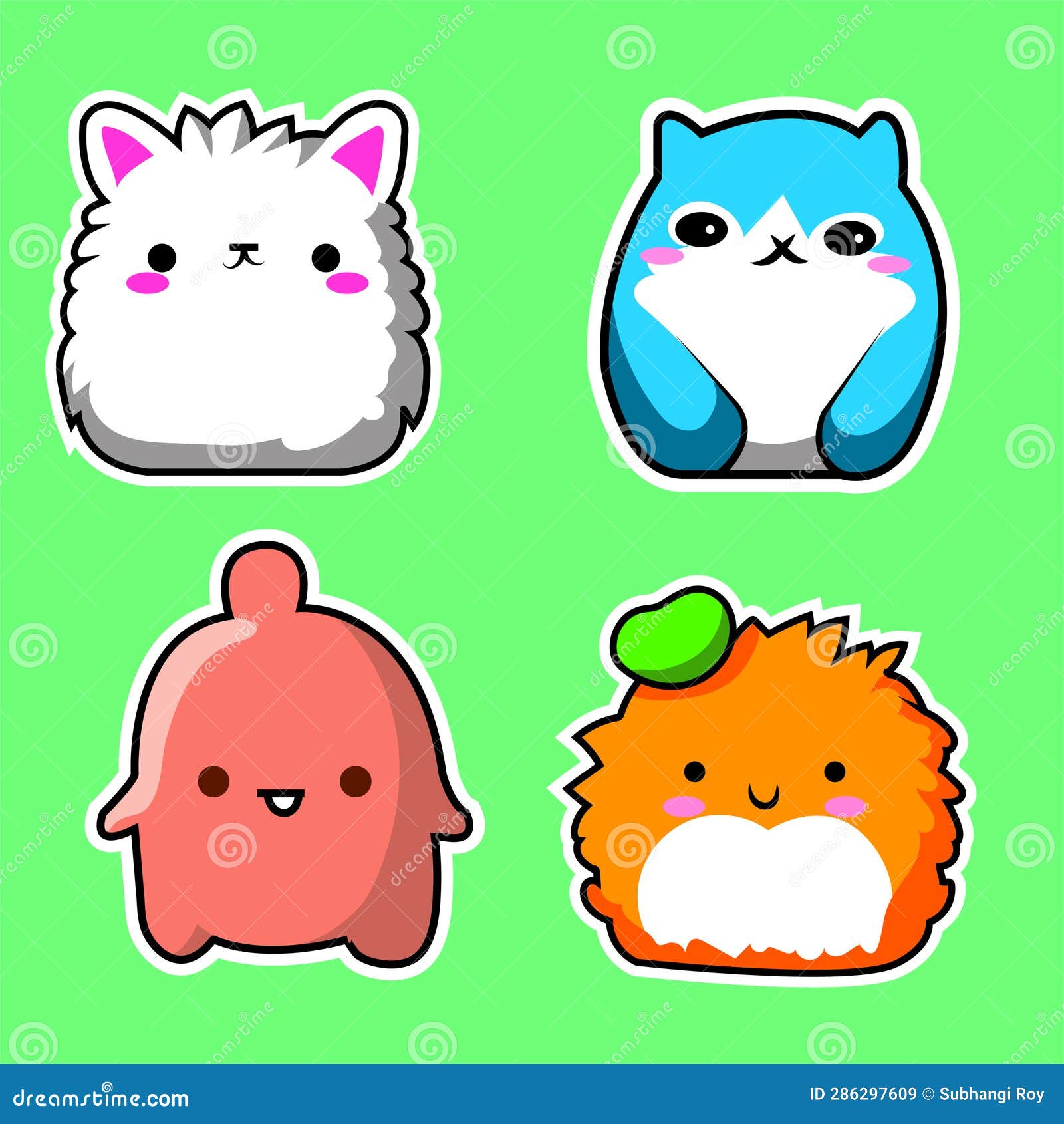 Cute Adorable Chubby Animals Cartoon Sticker Set of 4 for Children Toys ...