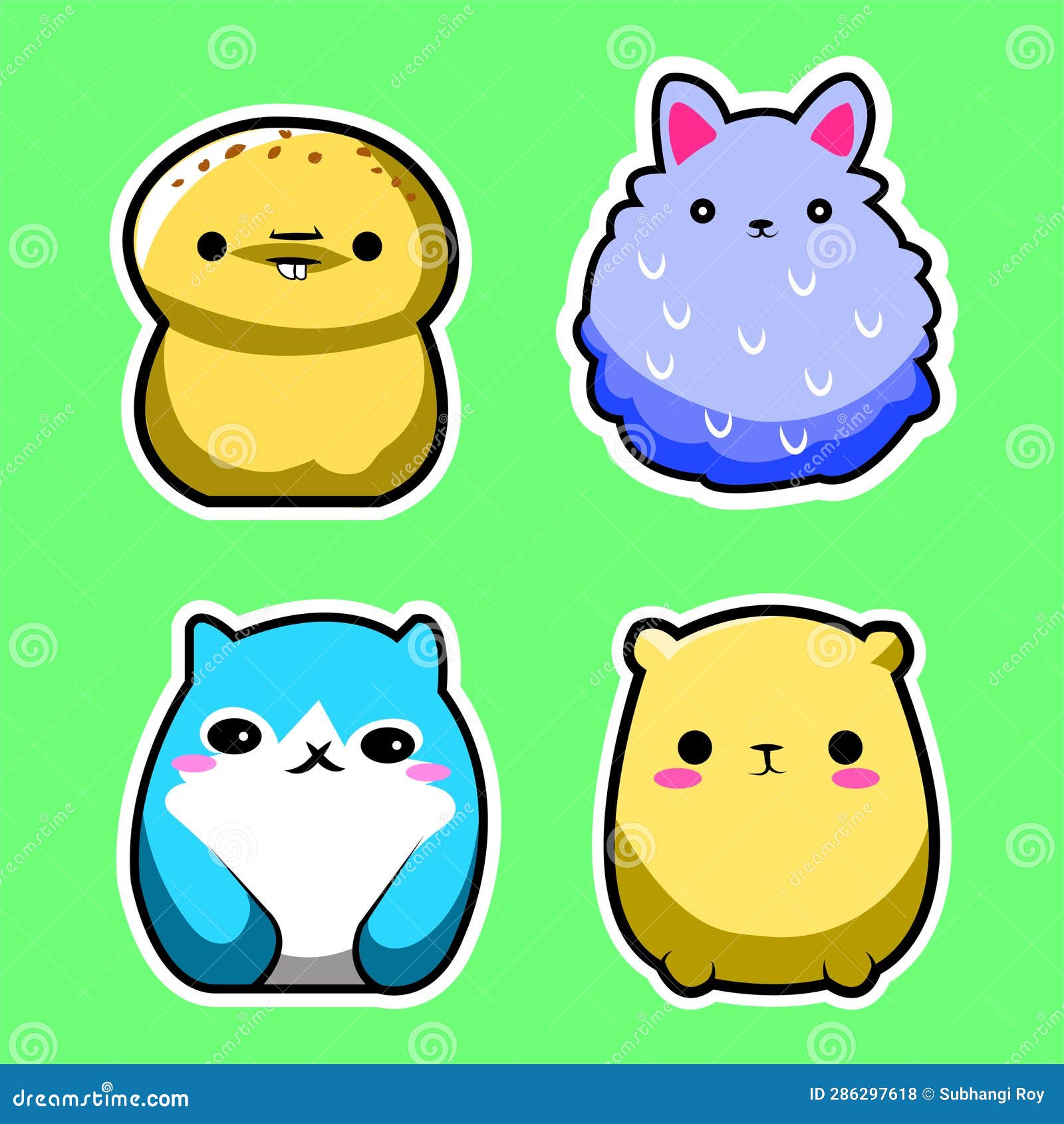 Cute Adorable Chubby Animals Cartoon Sticker Set of 4 for Children Toys ...