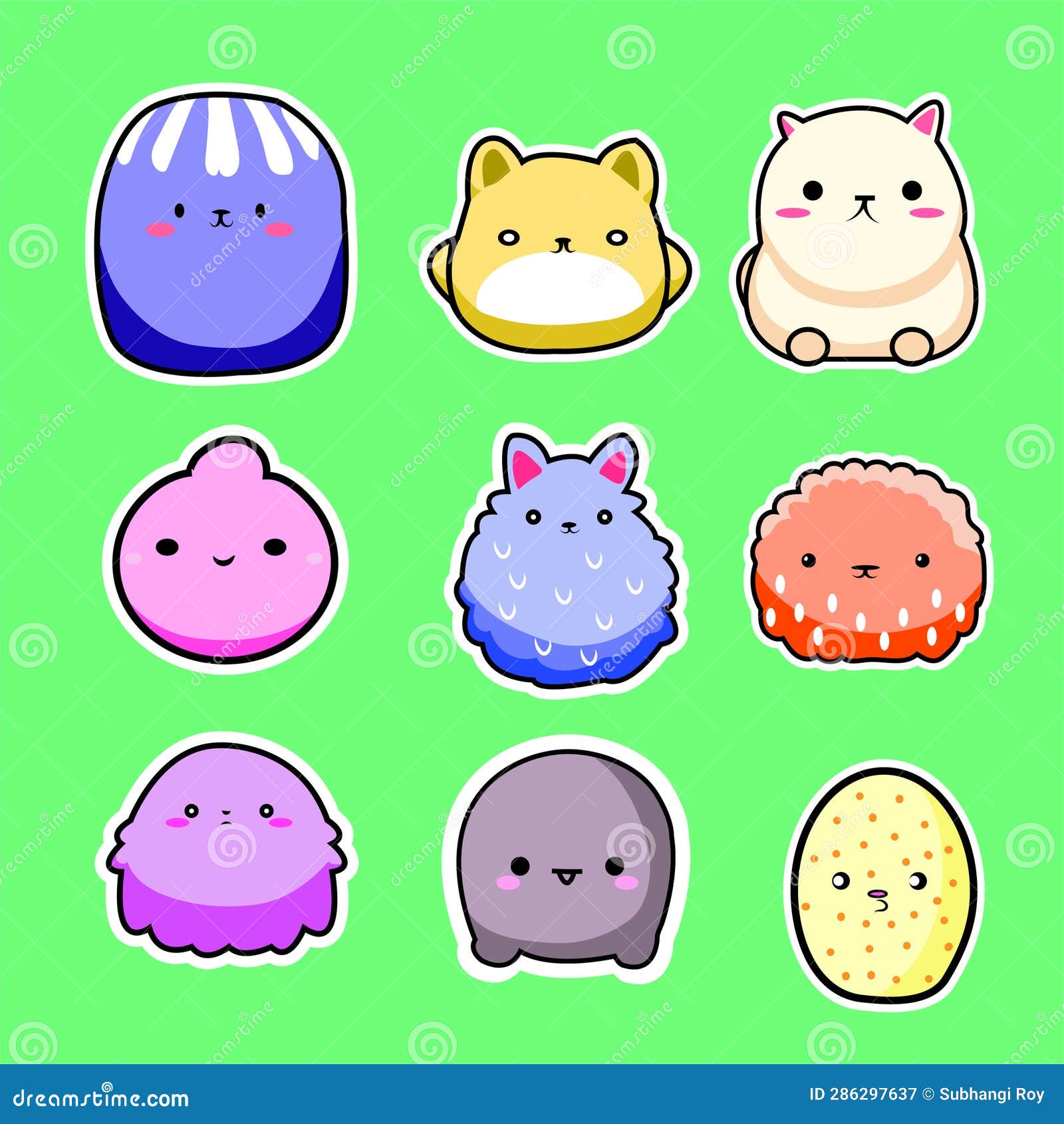 Cute Adorable Chubby Animals Cartoon Sticker Set of 9 for Children Toys ...