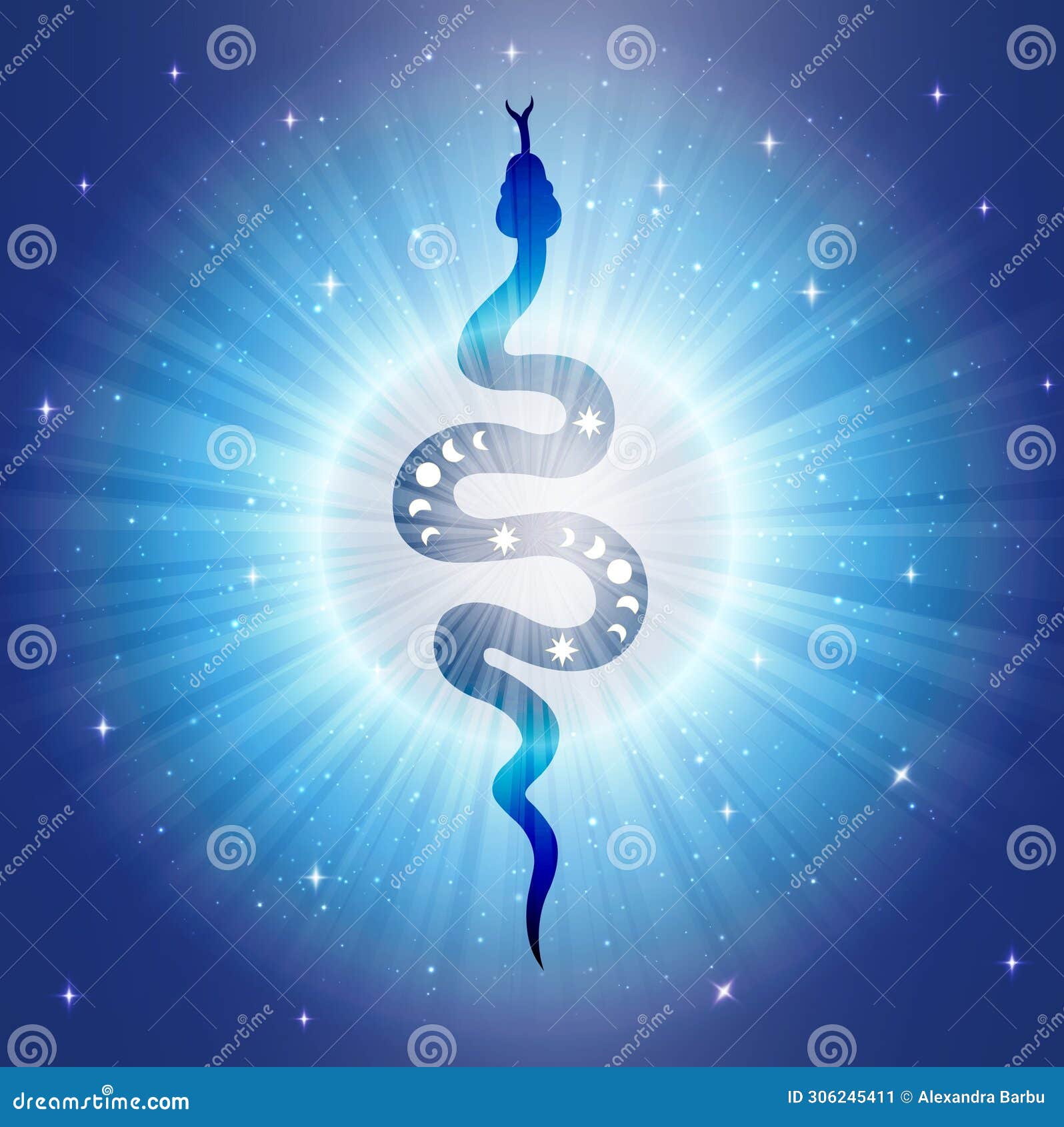 Mystical Esoteric Snake Symbol. Snake Spirit, Moon Phases Circle of ...