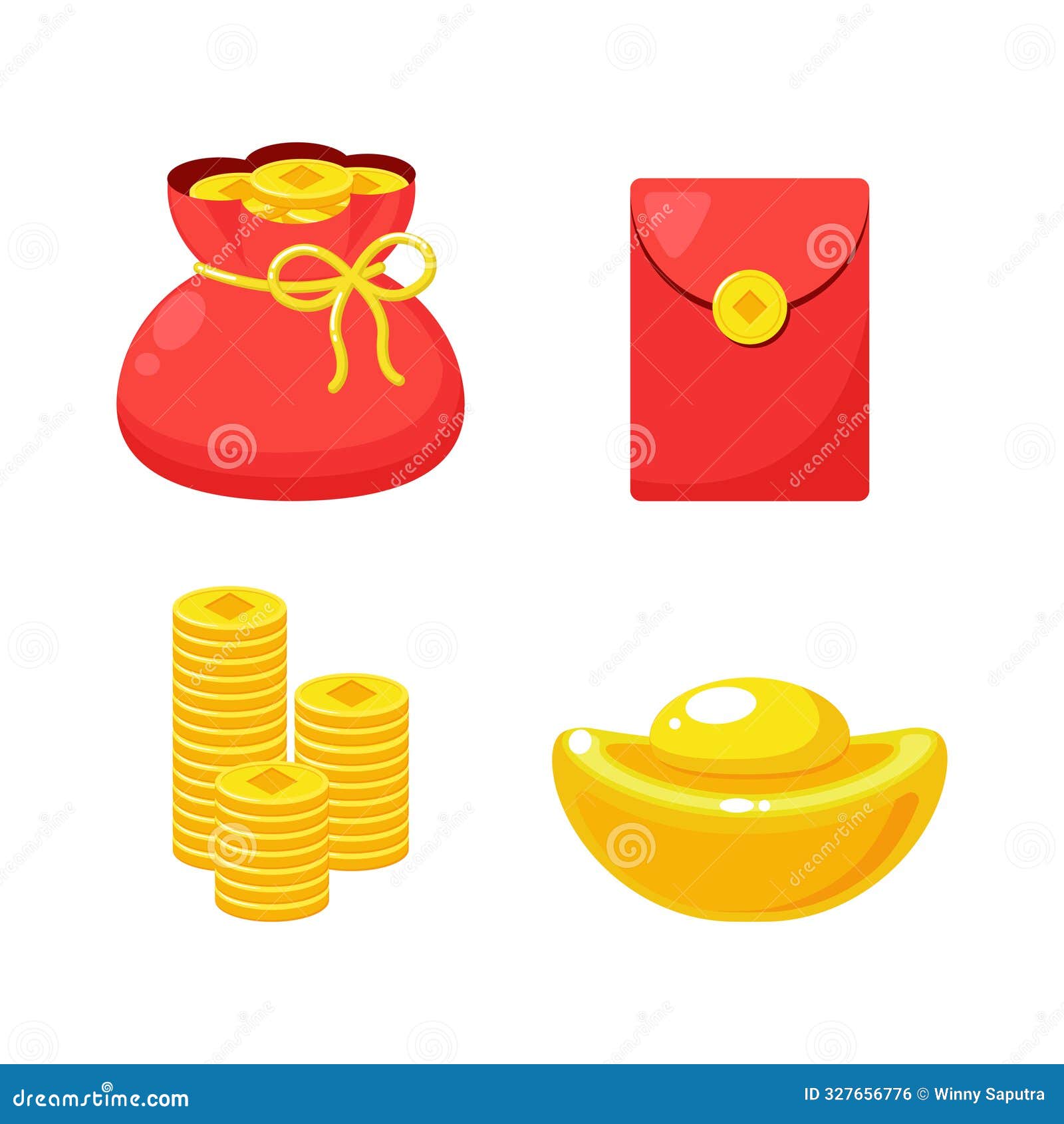 Cute Chinese New Year Red Packet Gold Stock Illustration - Illustration ...