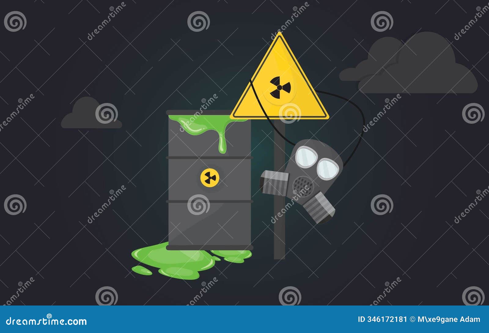 Barrel With Radioactive Waste In Flat Design. Acid Puddle. Ecological ...