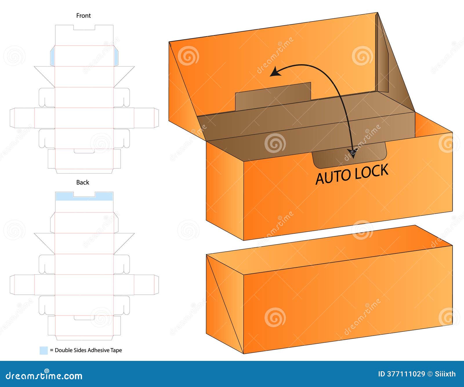 Packaging Auto Bottom Lock Tuck Top Box Dieline Template And 3D Box ...