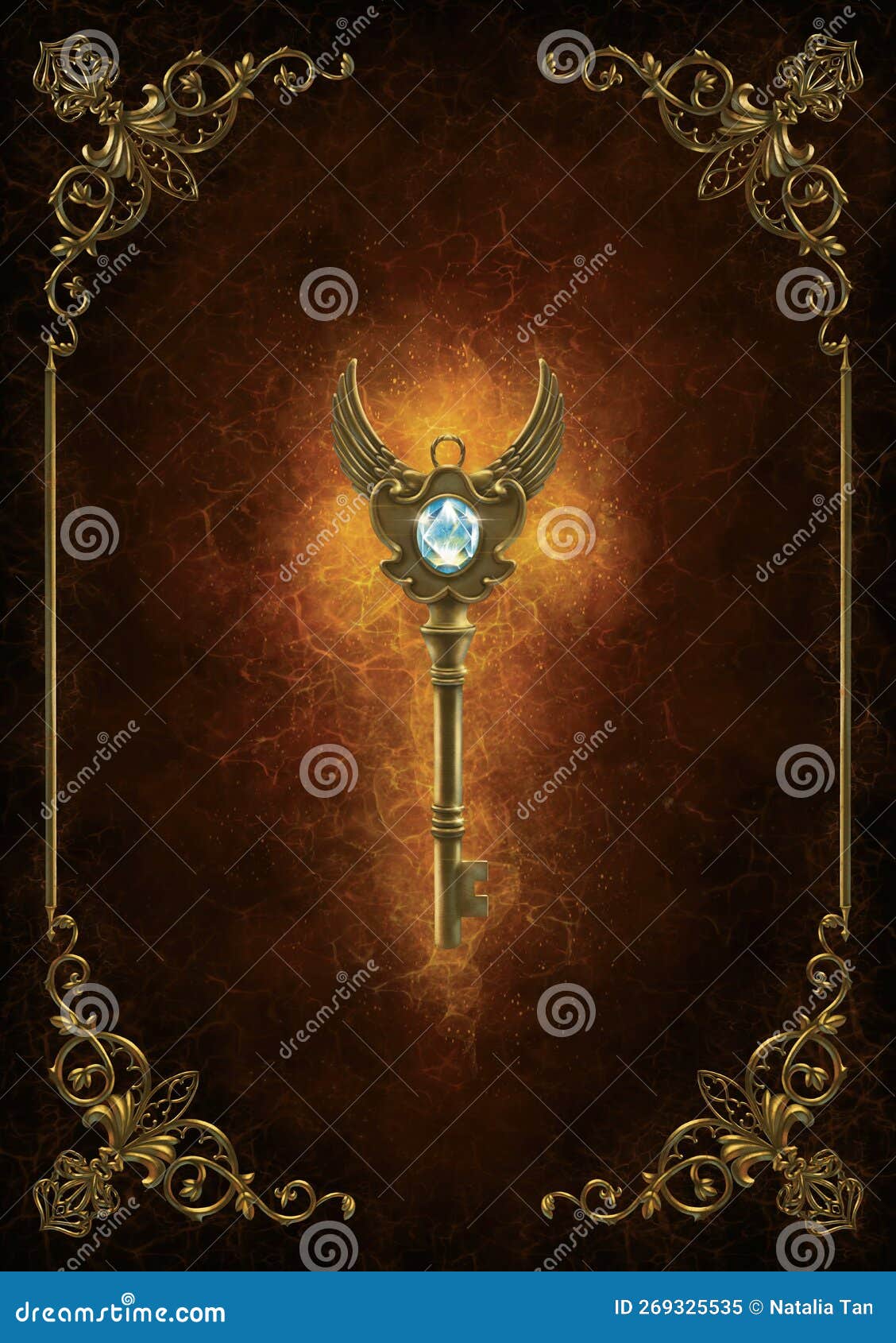 Enchanted Key with an Angel Aura Quartz Crystal. Digital Painting ...