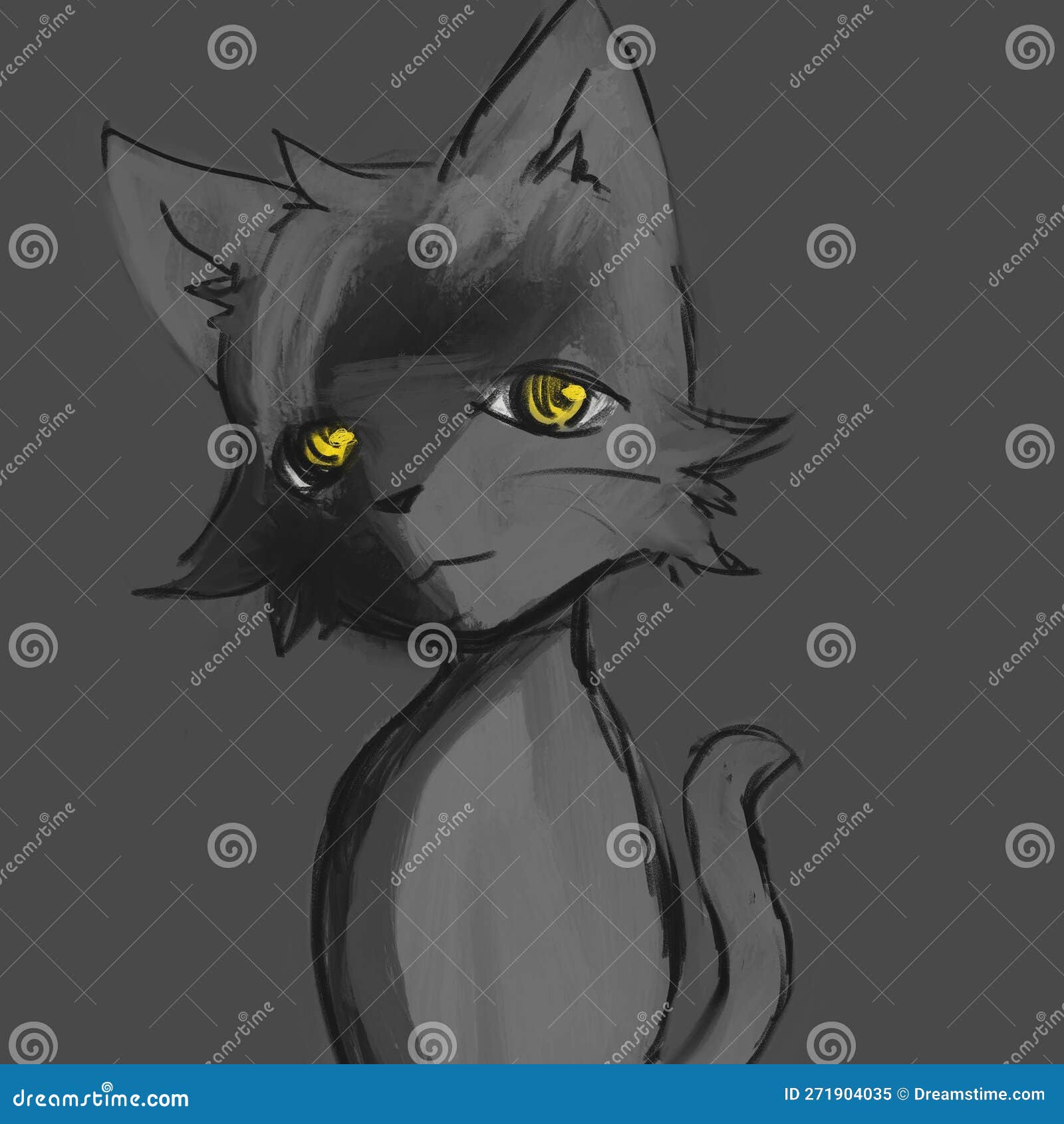 Illustration of a Black Cat with a Plotting Face Stock Illustration ...