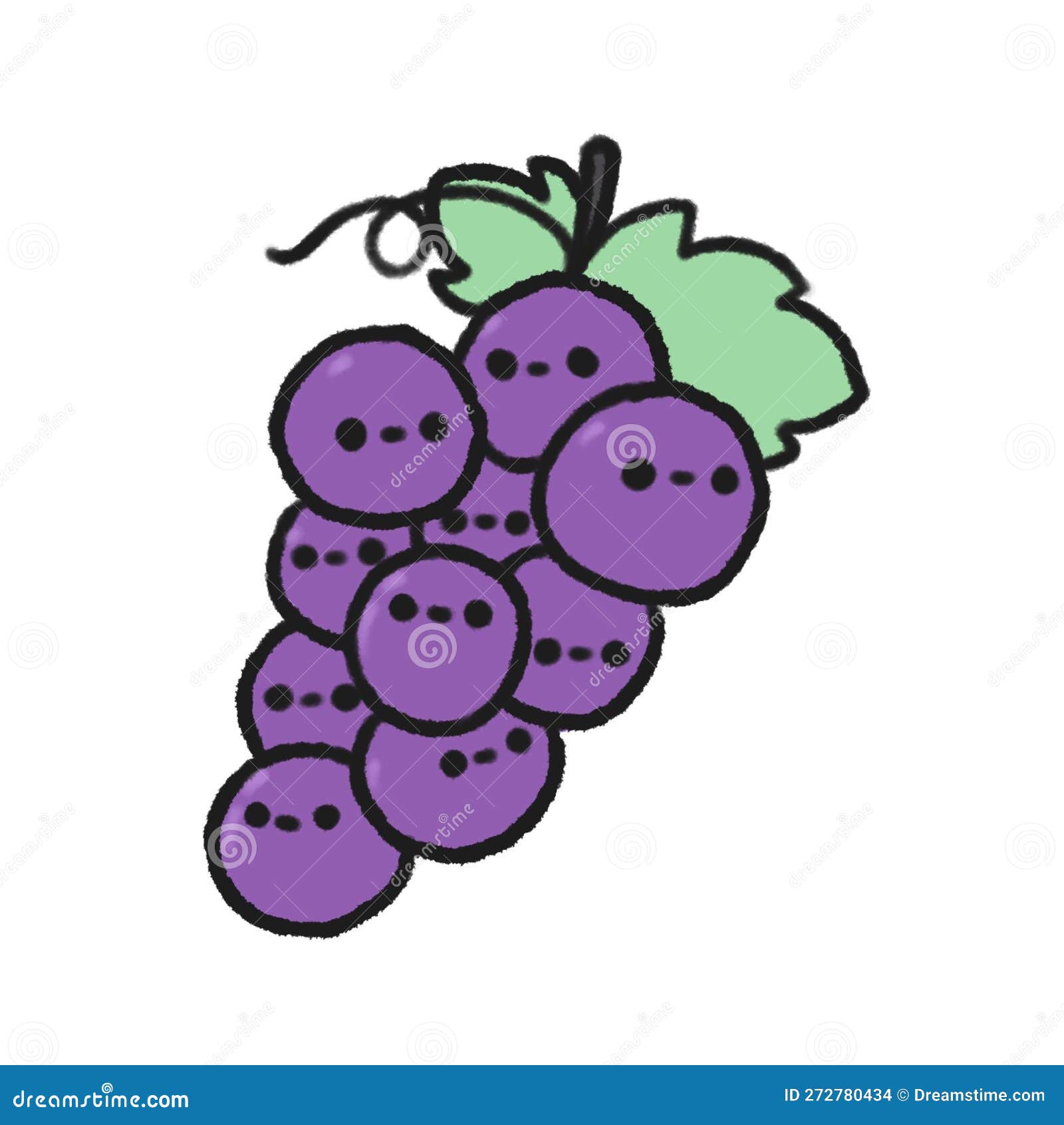 Hand-drawn Cute Grape, Cute Fruit Character Design in Doodle Style ...