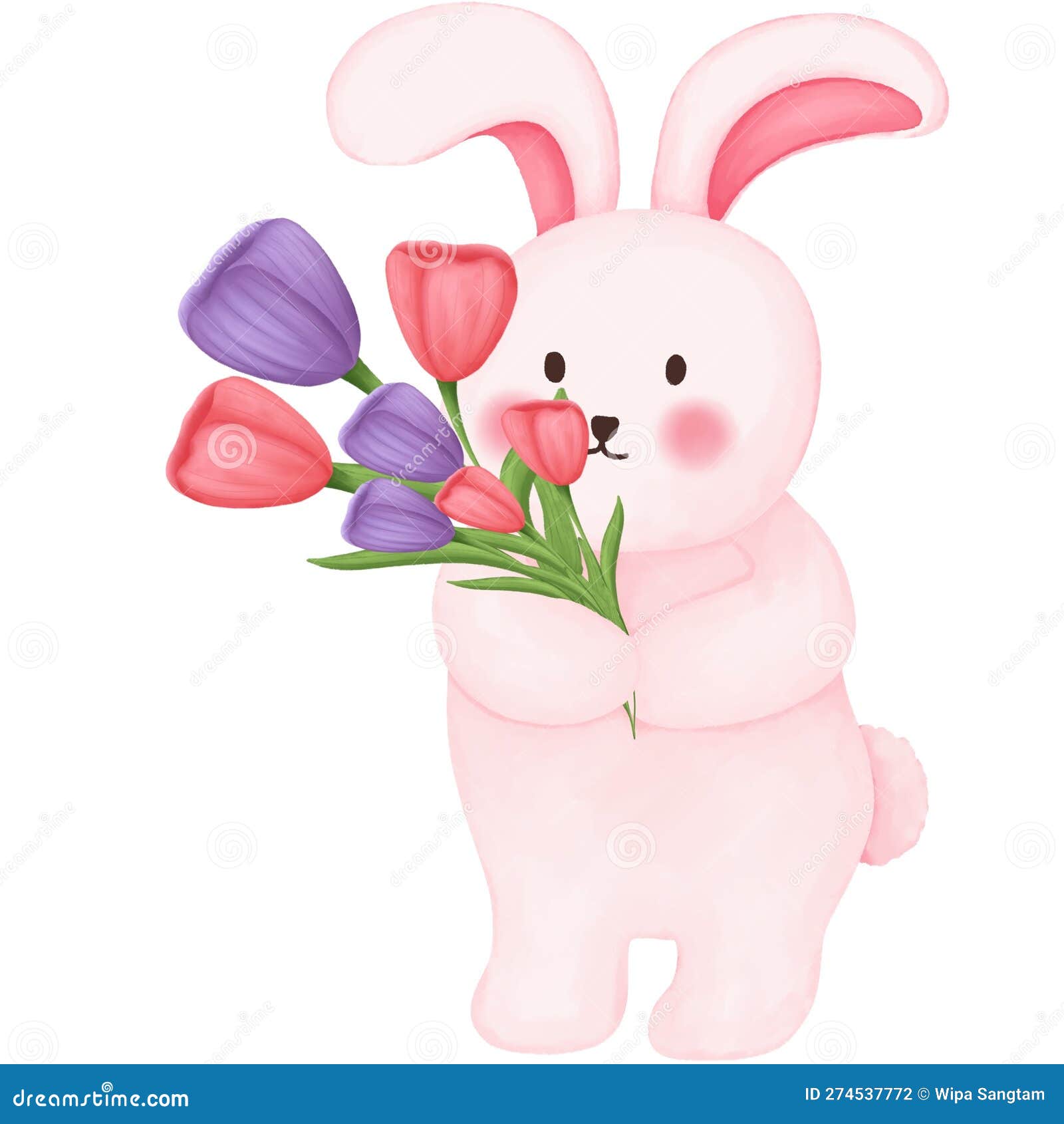 Watercolor Bunny and Tulips Flower. Watercolor Easter Bunny ...