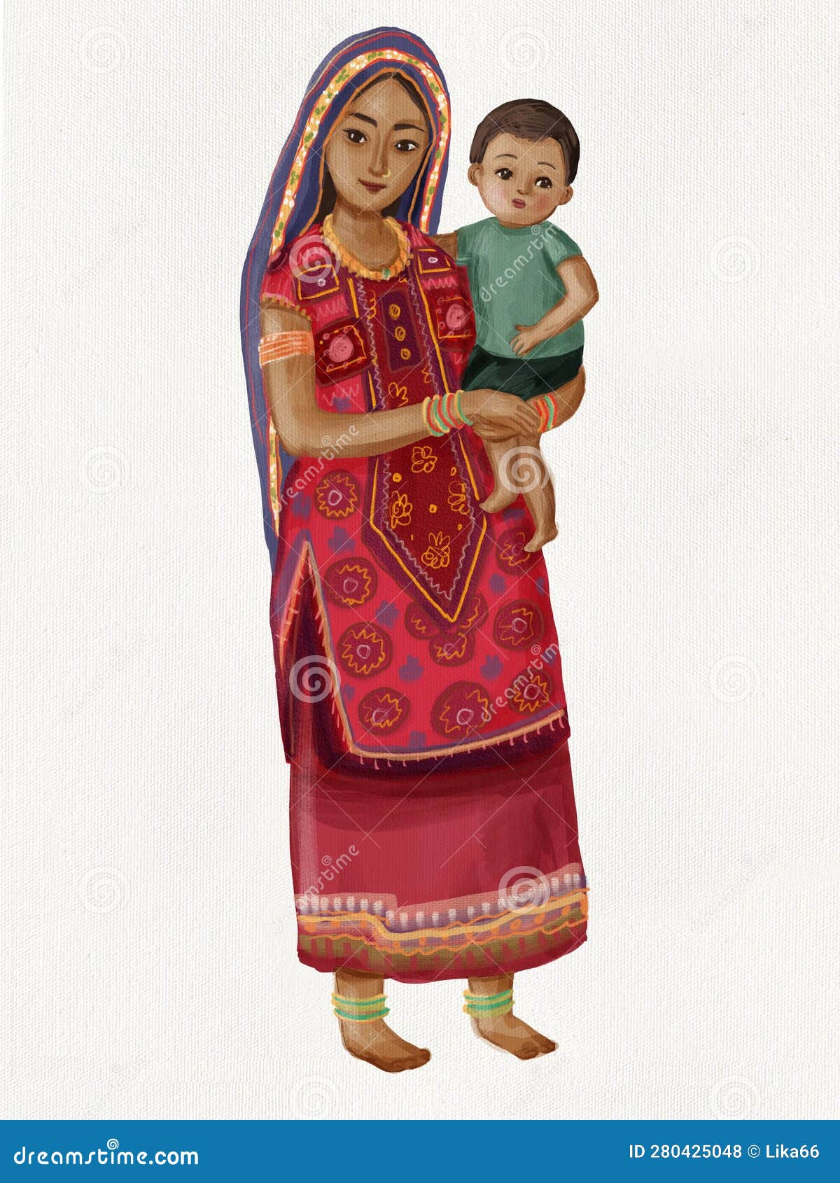 Indian Mother with Toddler Baby Boy Stock Illustration - Illustration ...