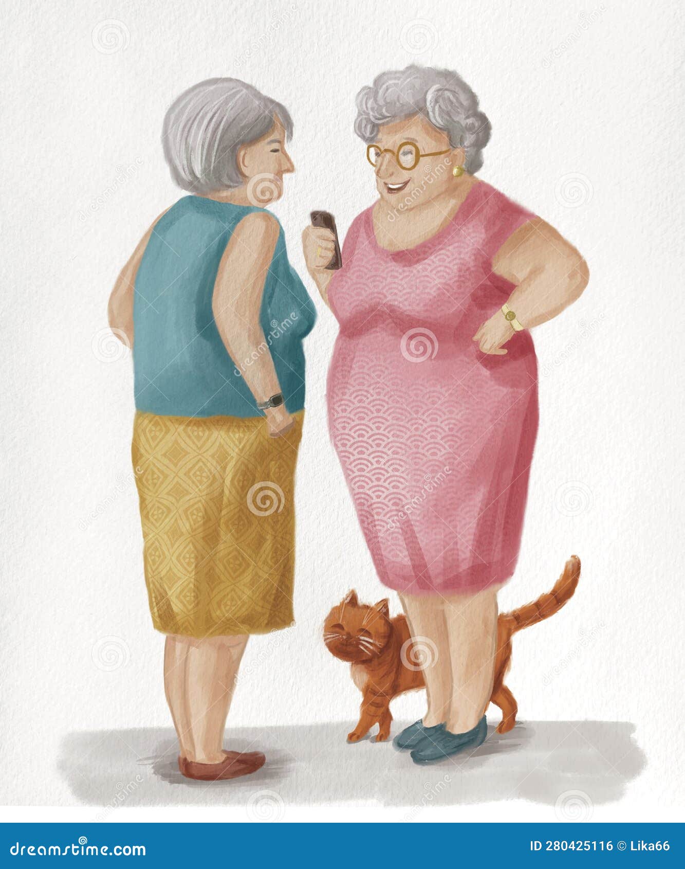 Retired Women Faling Down. Old Woman Falling On Her Knee. Cartoon ...