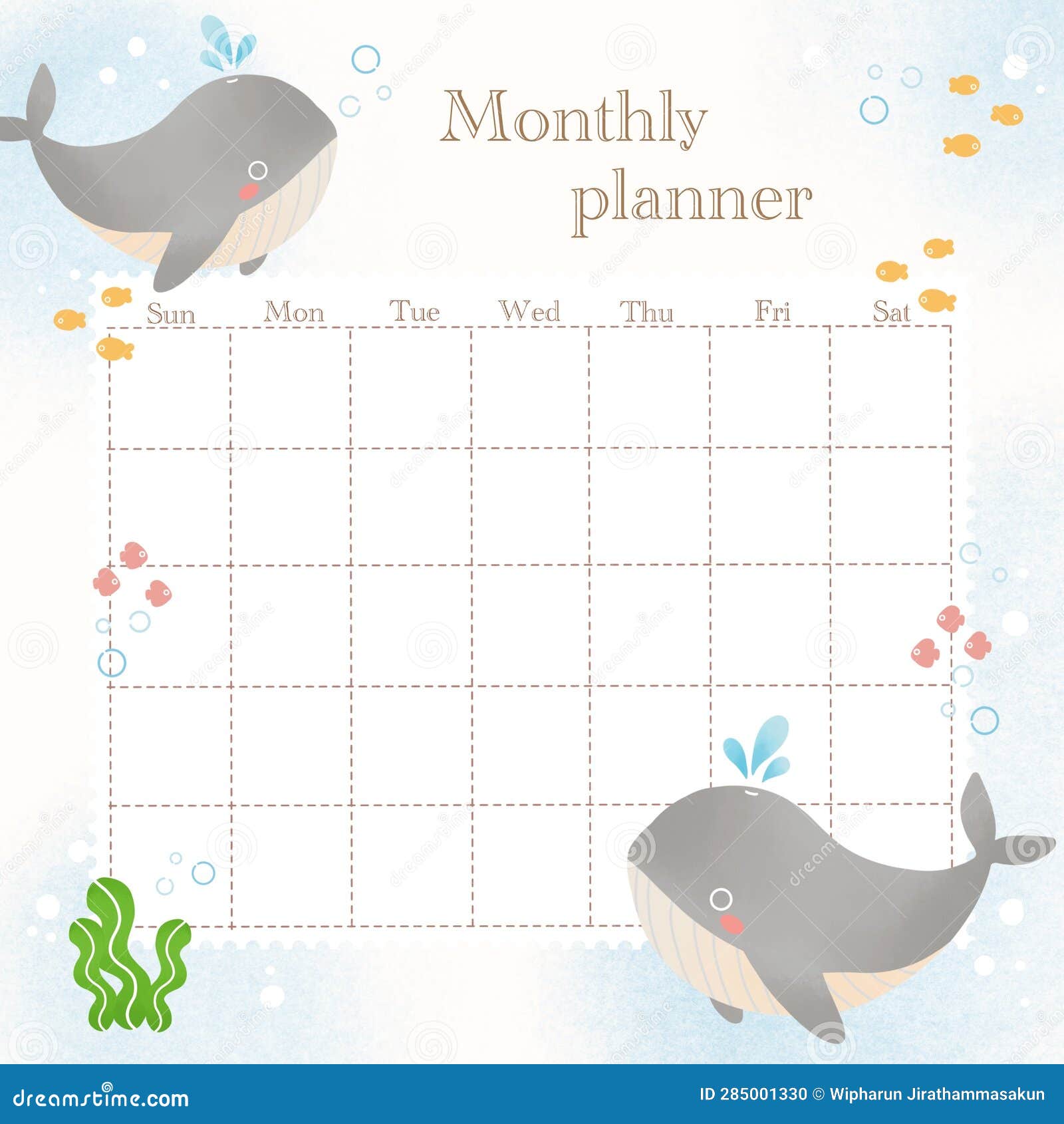 Ocean Whale Monthly Planner Stock Illustration - Illustration of ...