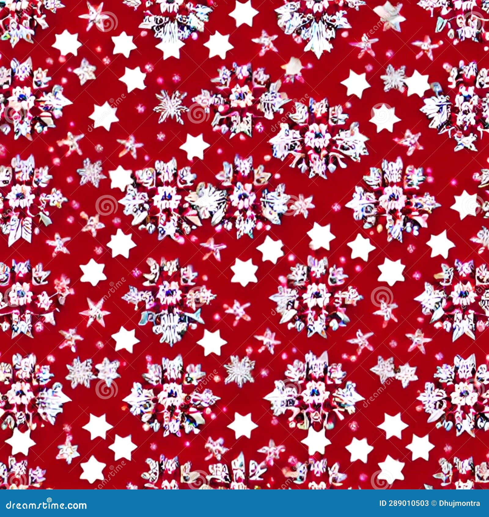 Seamless Pattern of Star Snow Flake on Red Background on Christmas ...