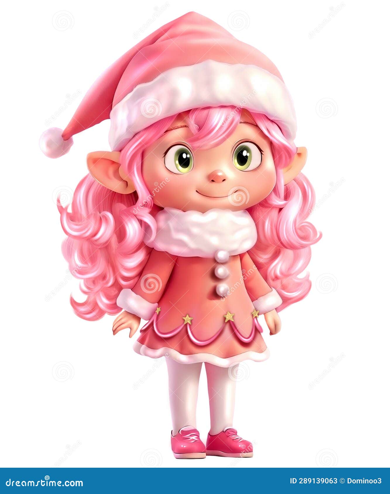 Artwork Cute Christmas Pink Elf. 3d Cartoon Character. Isolated Art ...