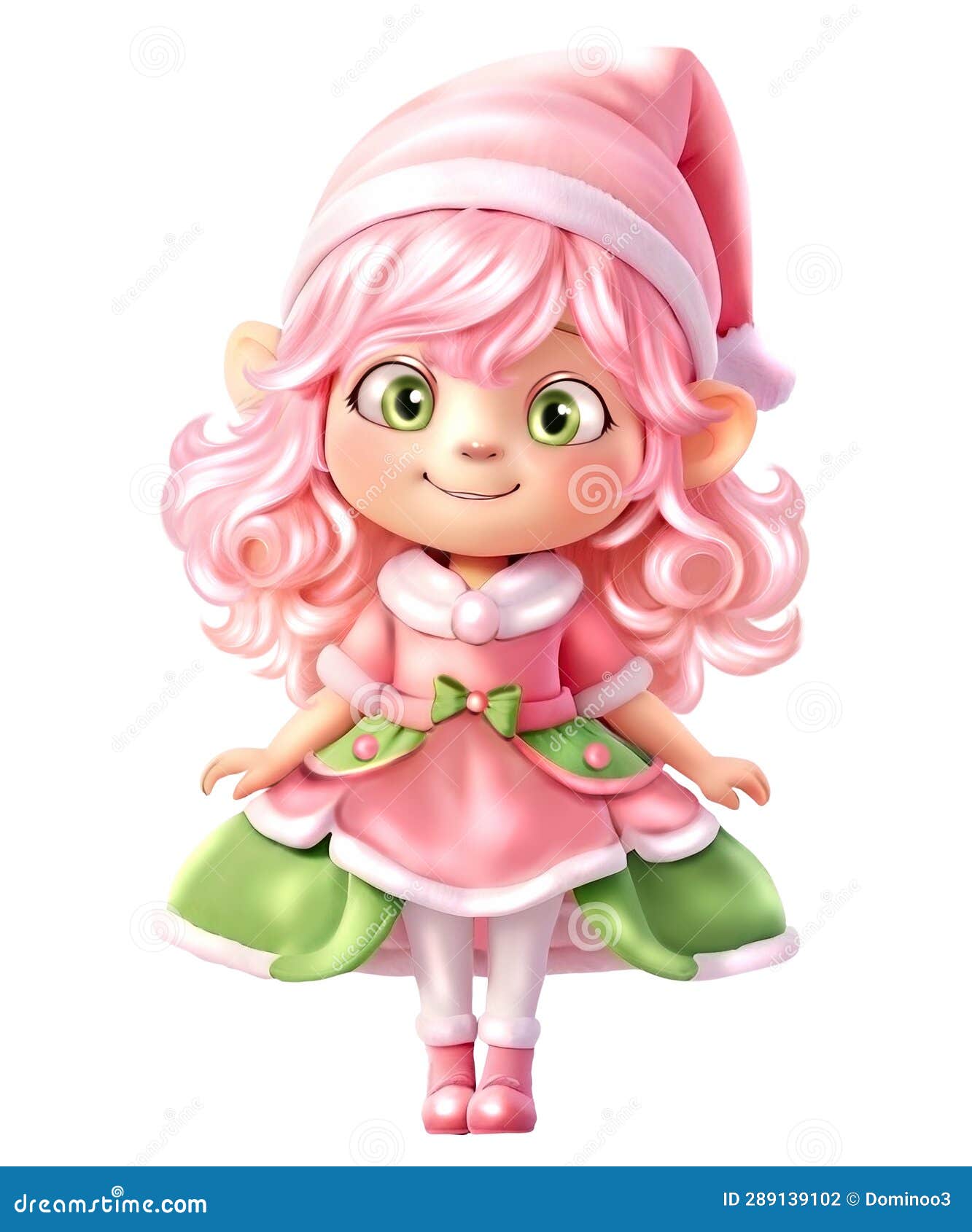 Artwork Cute Christmas Pink Elf. 3d Cartoon Character. Isolated Art ...