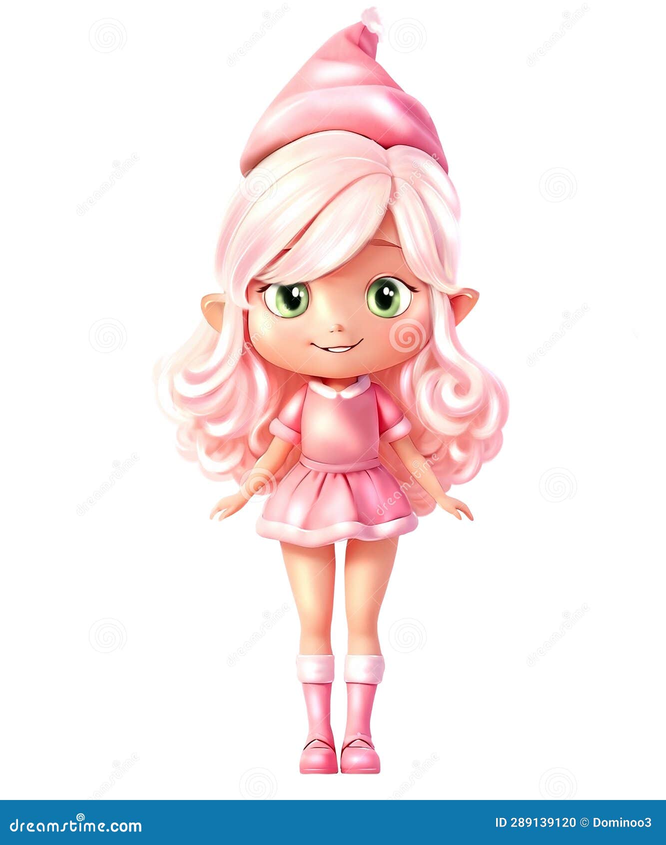 Artwork Cute Christmas Pink Elf. 3d Cartoon Character. Isolated Art ...