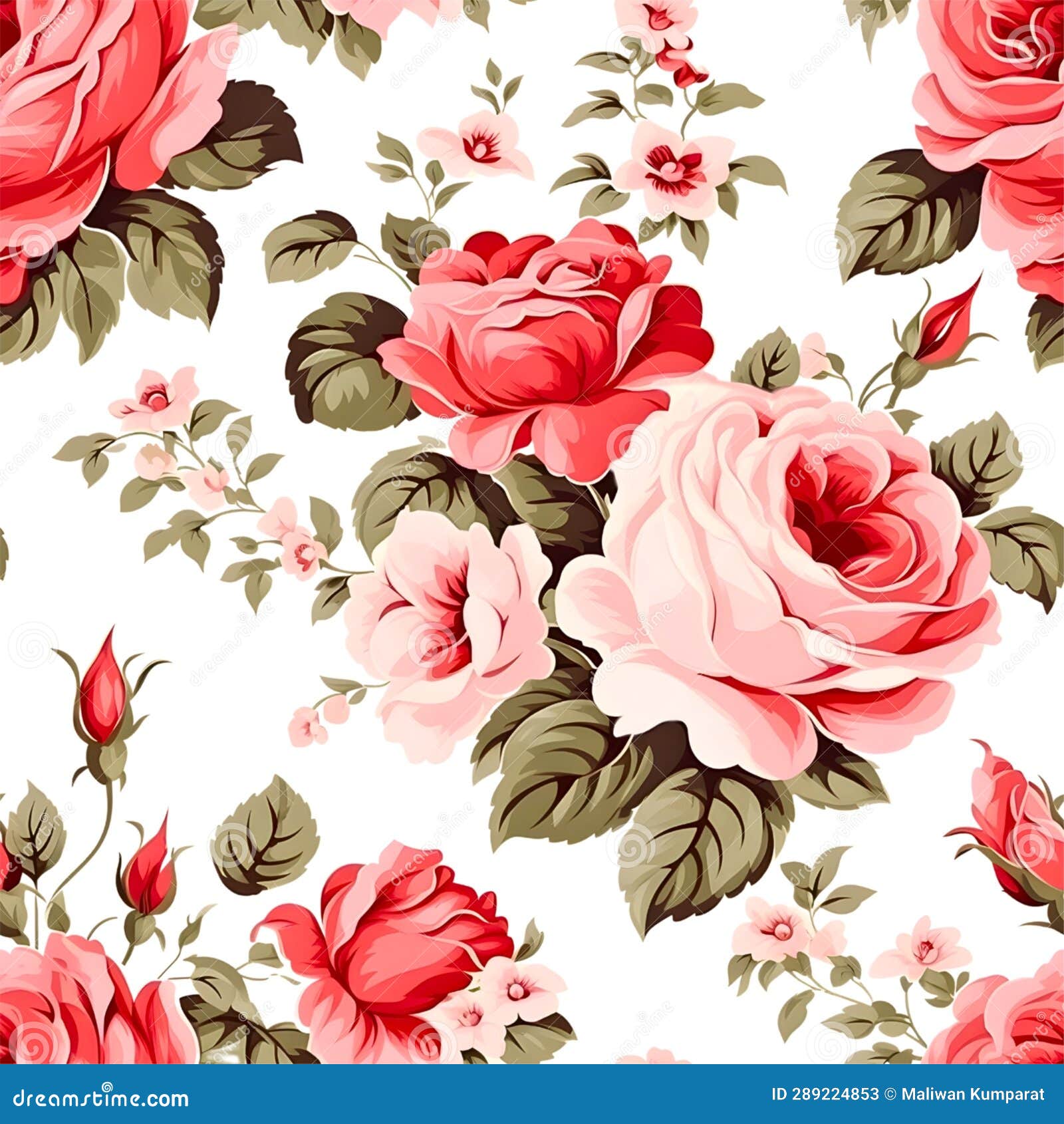 Classic Wallpaper Seamless Vintage Pink Roses Pattern on White ...