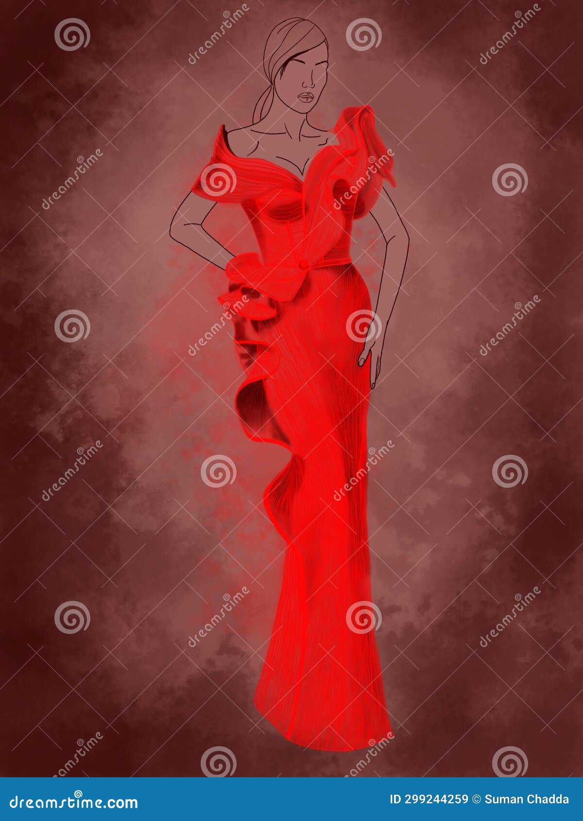 Abstract Dress Illustration in Luminous Line Drawing Stock Illustration ...