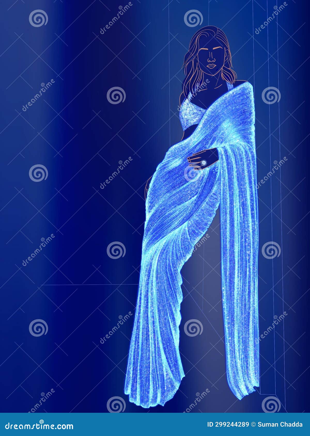 Abstract Dress Illustration in Luminous Line Drawing Stock Illustration ...