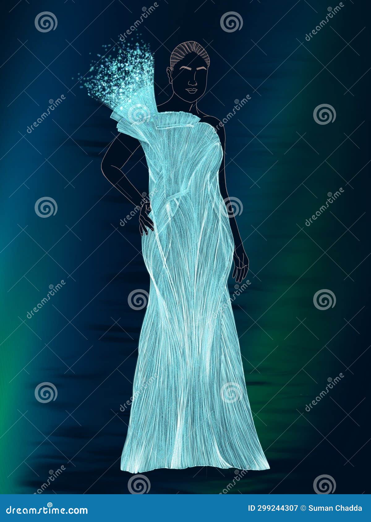 Abstract Dress Illustration in Luminous Line Drawing Stock Illustration ...