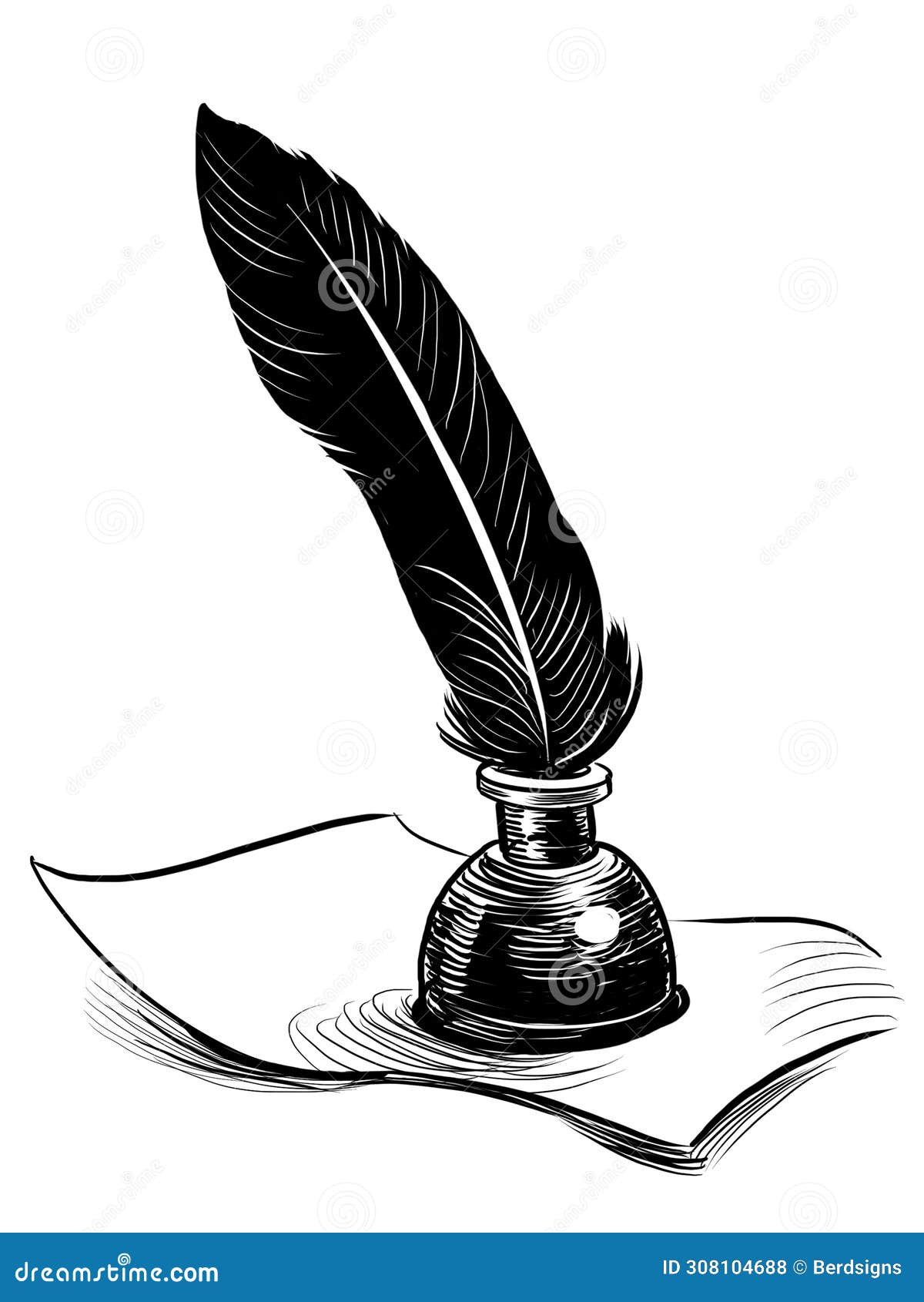 Bottle of Ink and Quill Pen Stock Illustration - Illustration of ...
