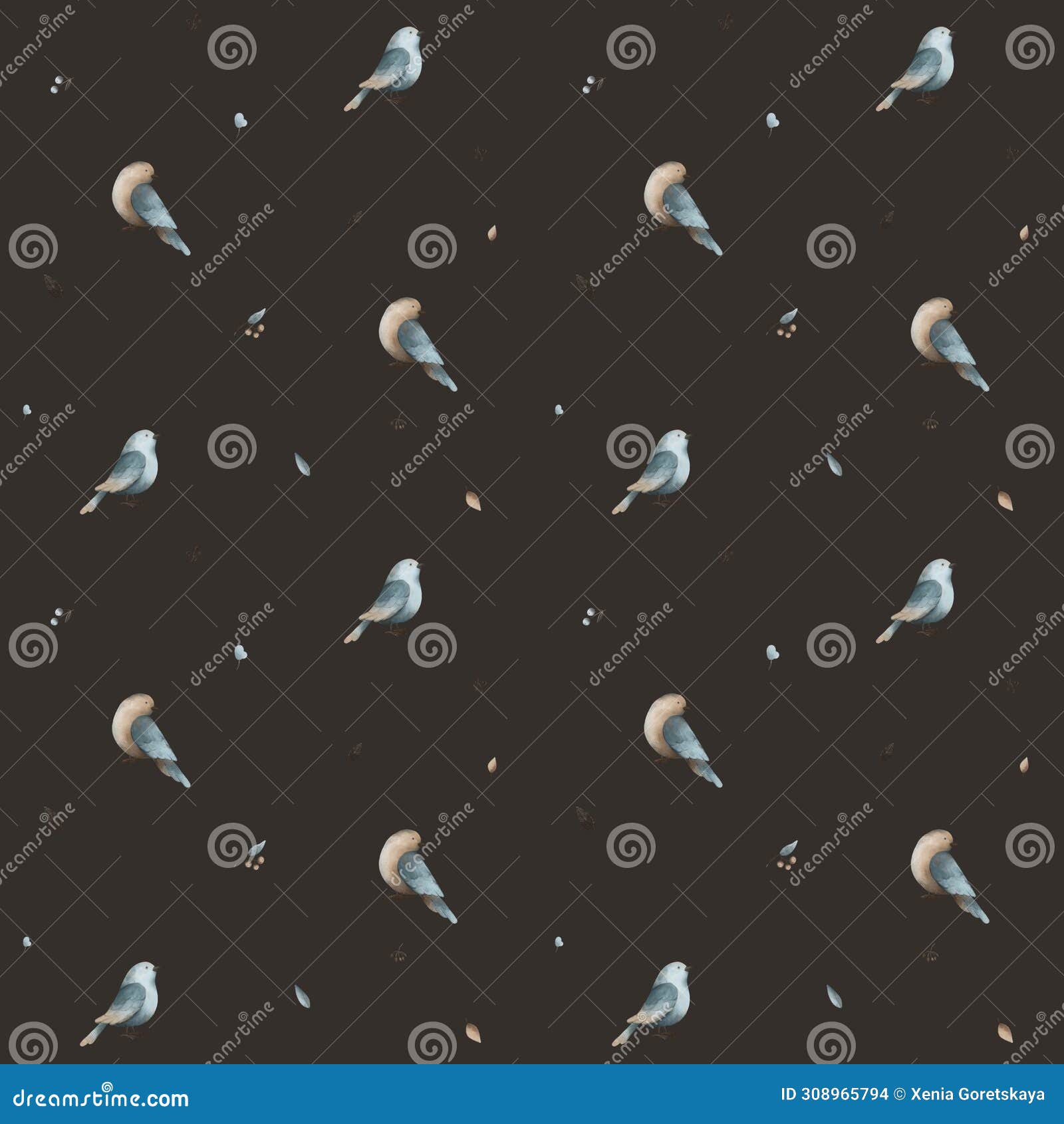 Watercolor Vintage Birds with Floral Element Stock Illustration ...