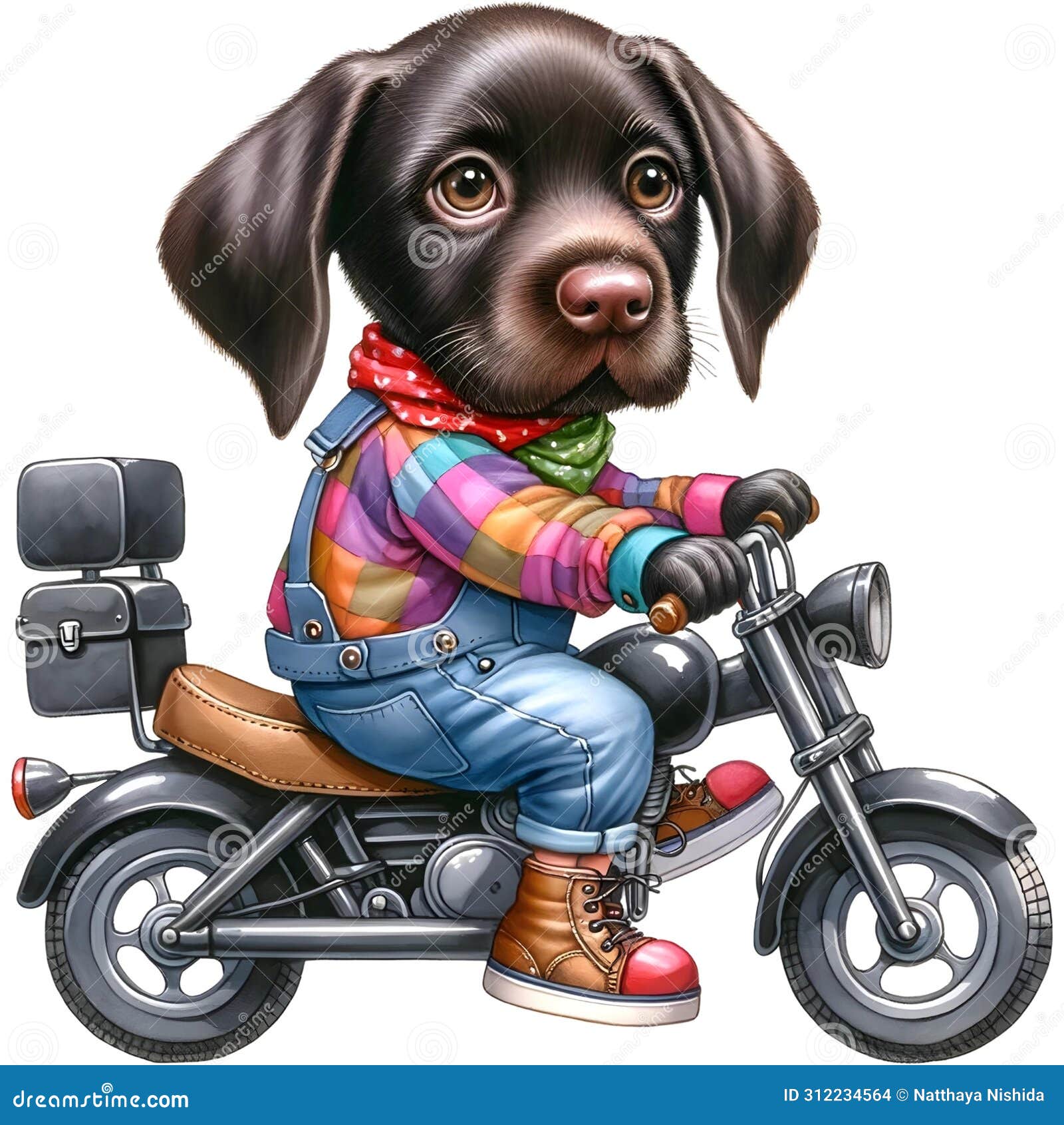A Cute German Shorthaired Pointer Driving Black Motorcycle Stock ...