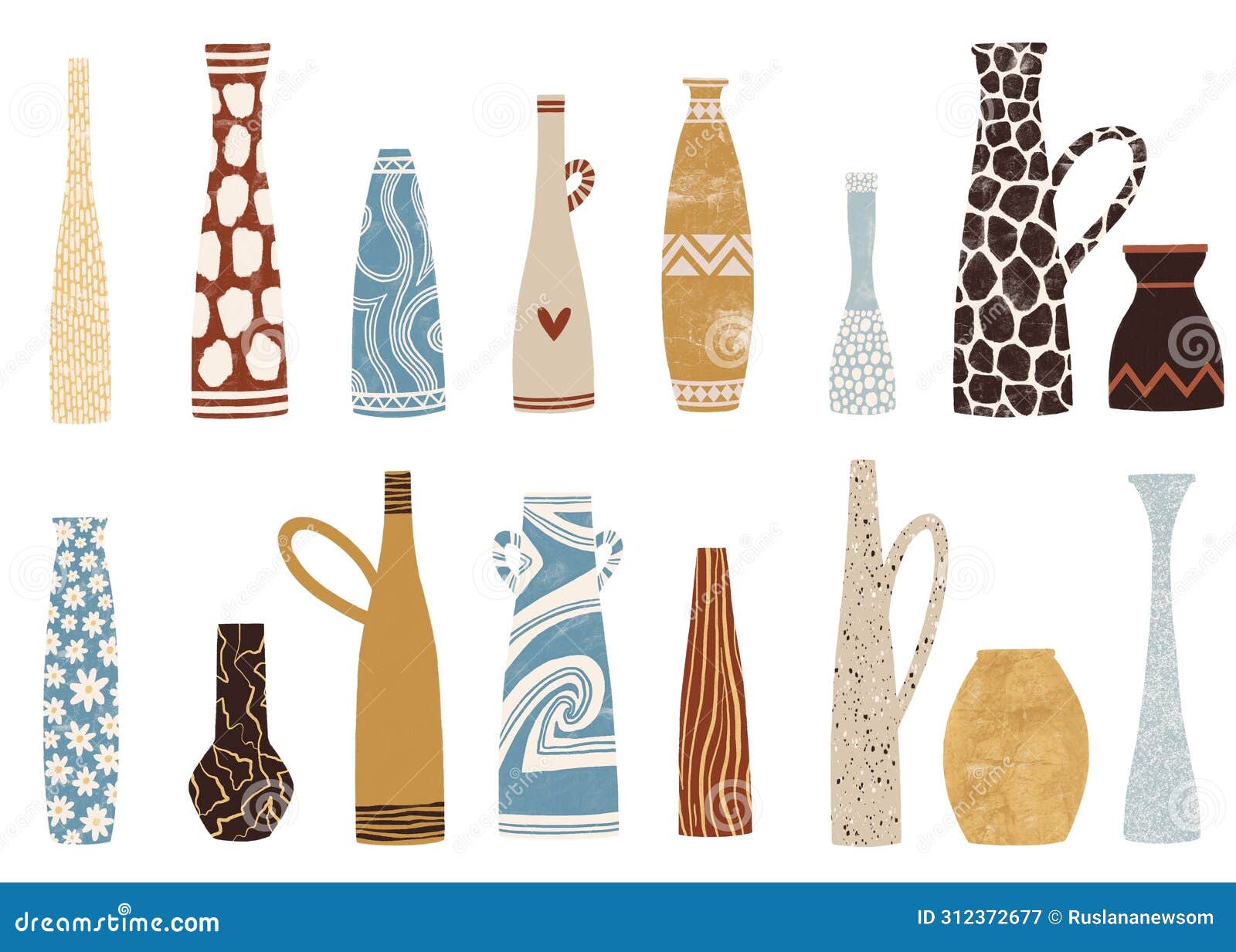 Artistic Hand Drawn Colorful Antique Ceramic Vase Illustration ...