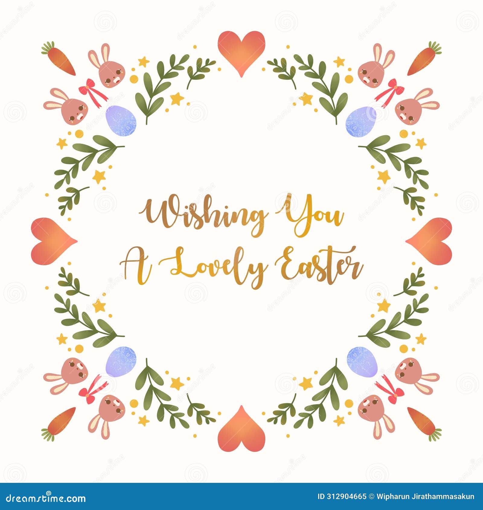 Easter Fast with Cuties Pink Bunny. Happy Easter Day Stock Illustration ...