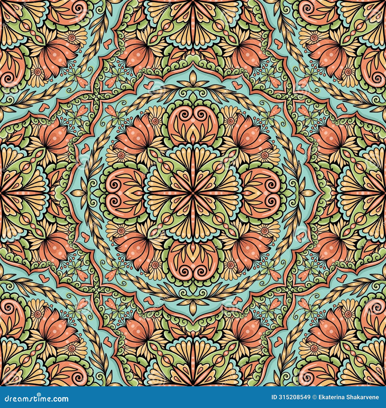 Indian, Arabic Style Ornamental Mandala Seamless Pattern Design for ...