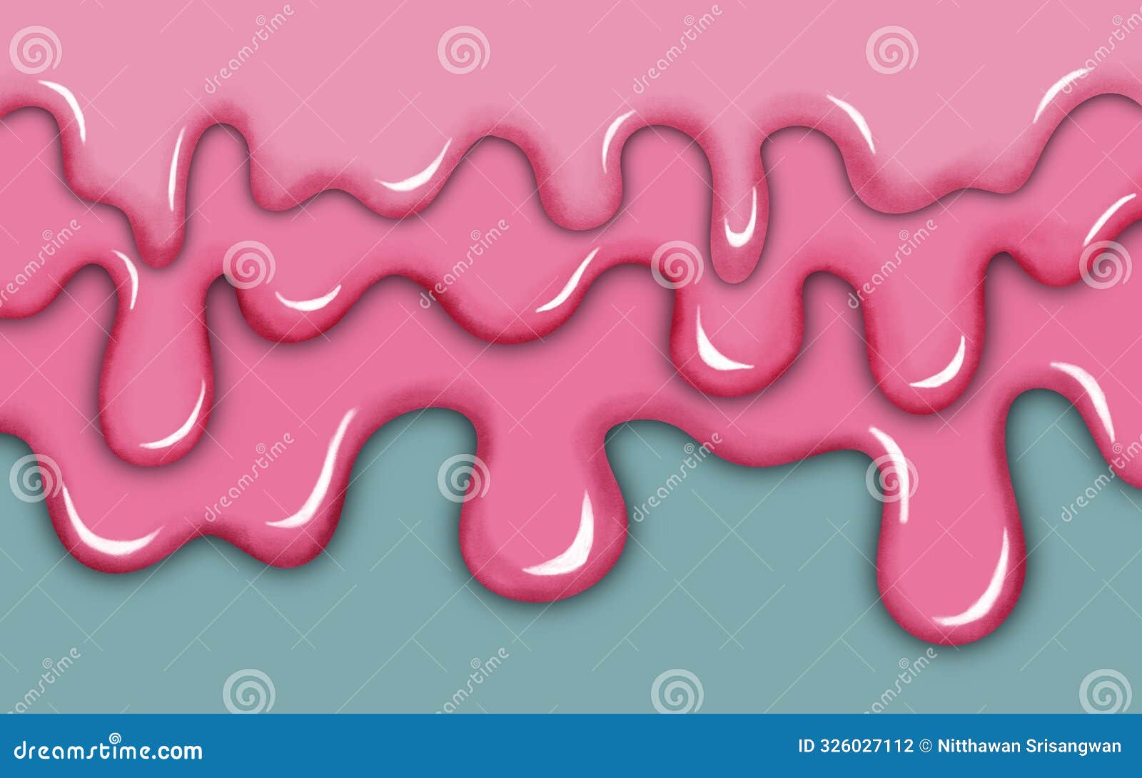 Melted Pink Ice Cream Flowing on a Green Background. Stock Illustration ...