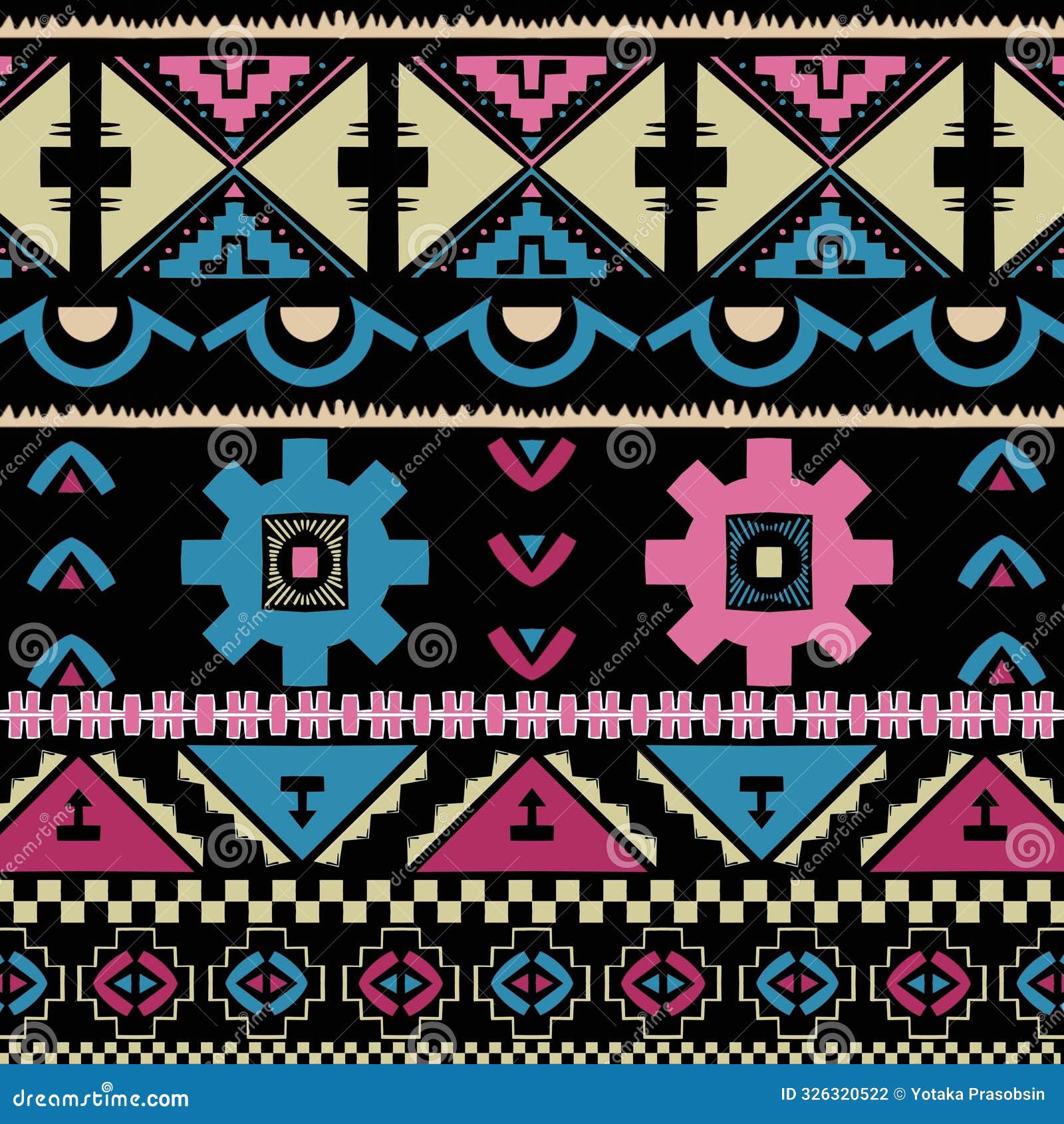 African Tribal Fabric Pattern in Blue-Pink Tones Stock Illustration ...