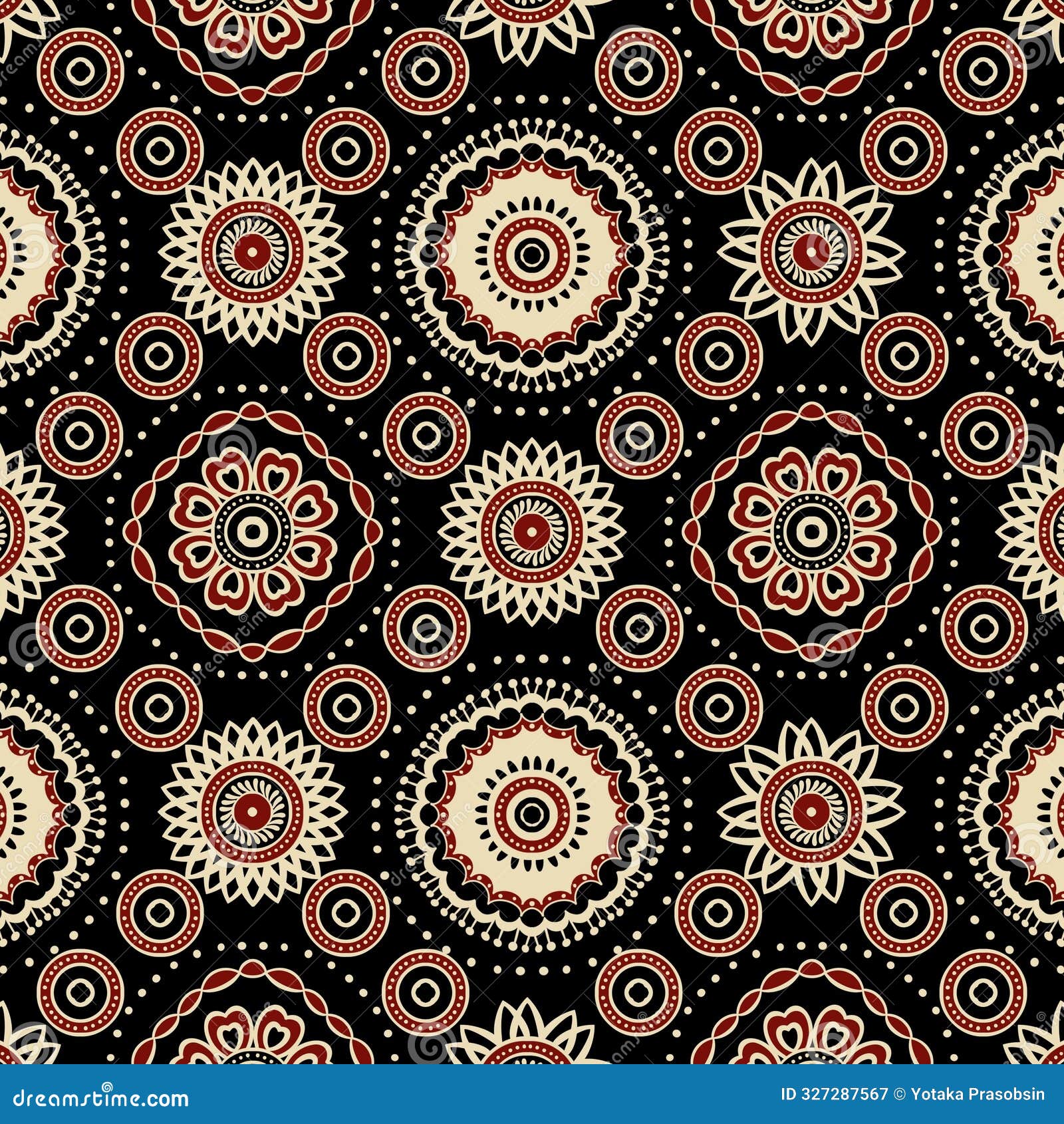 Indian Tribal Fabric Pattern: Red Mandala Design on Black Background ...