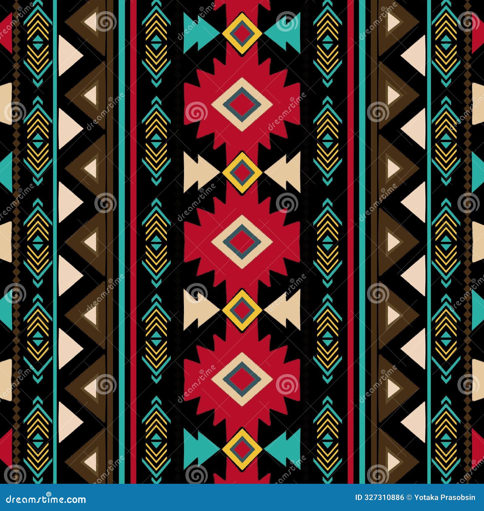 American Ethnic Fabric Pattern: Geometric Style in Red, Blue, and Brown ...