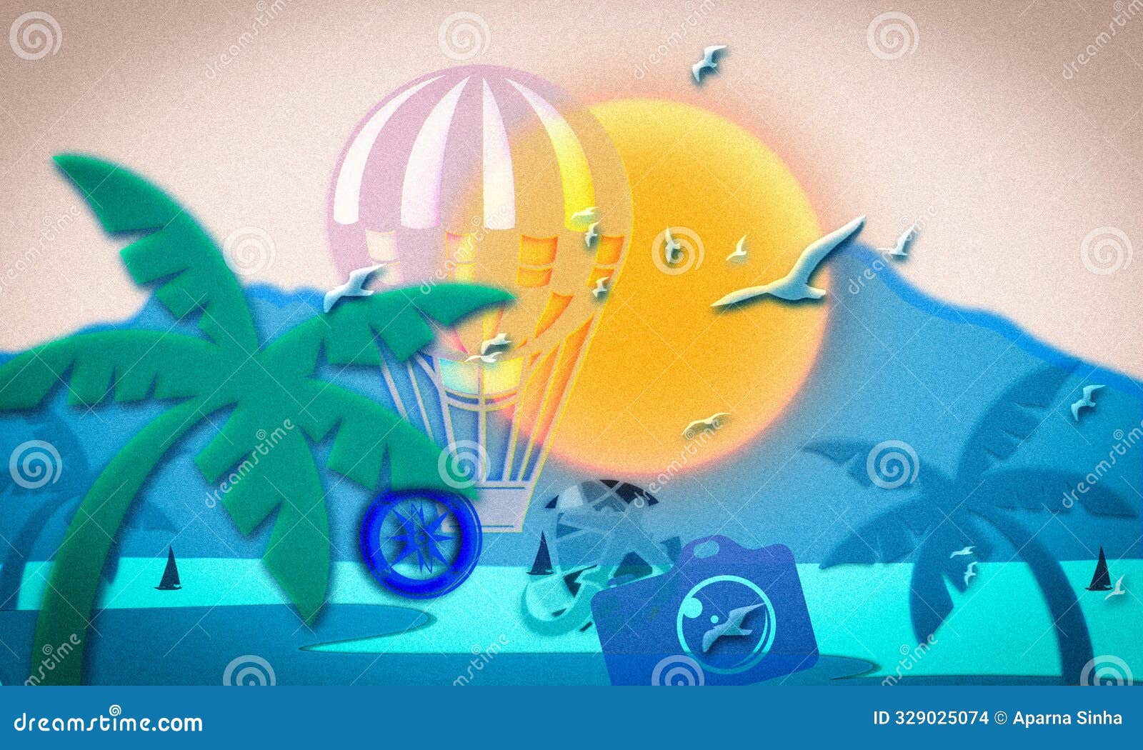 Outdoor Travel Sunny Landscape with Beach Scenery Illustration Artwork ...