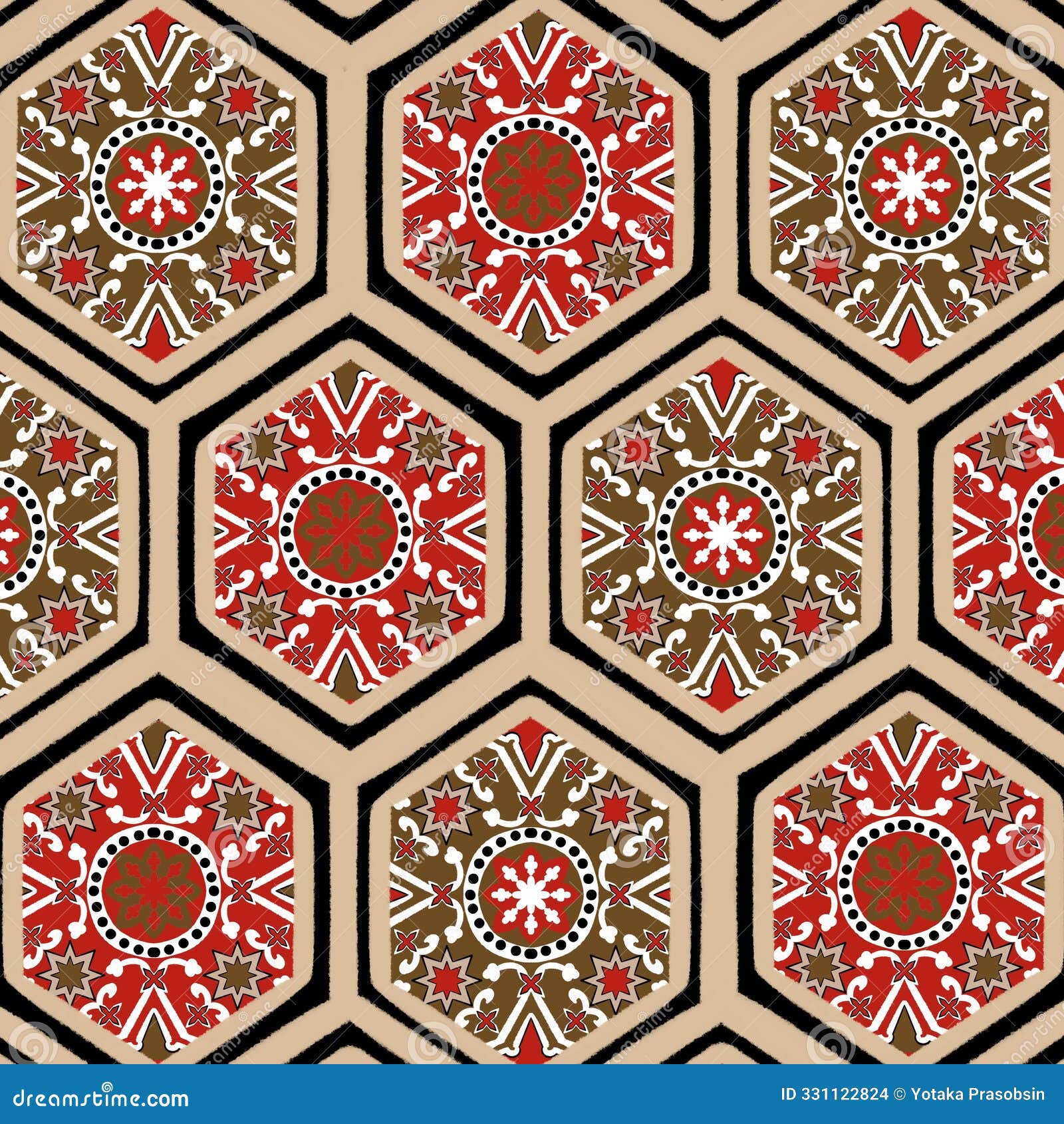 American Ethnic Pattern in Red and Black Tones with Star and Fun Motifs ...