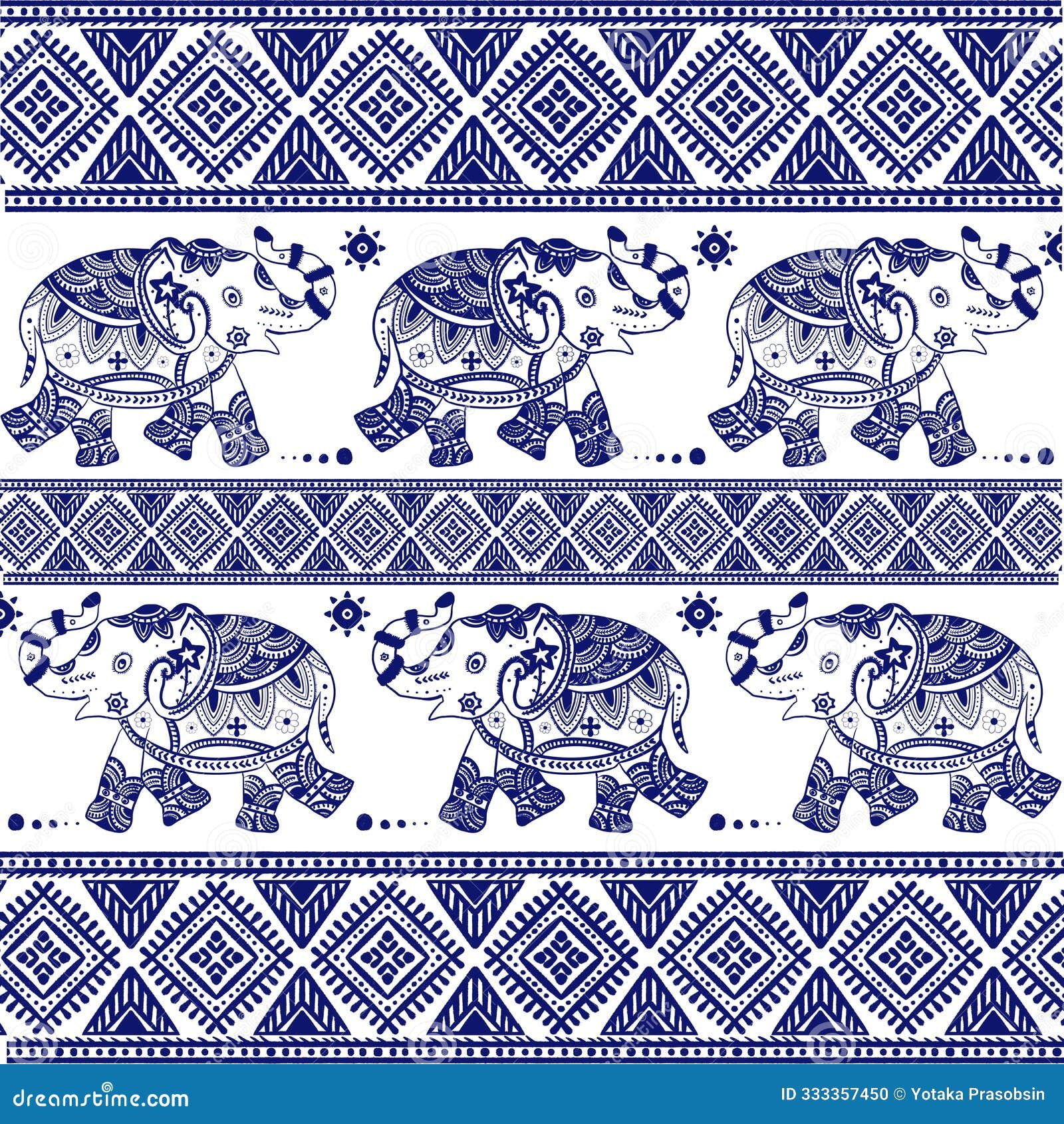 Southeast Asian Tribal Fabric Patterns Featuring Elephants in Blue ...