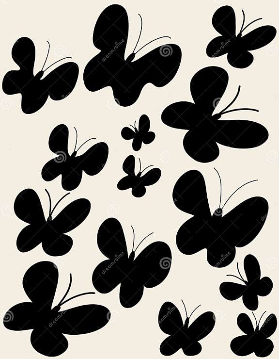 Seamless Pattern Butterflies Silhouettes Images Illustration. Black ...