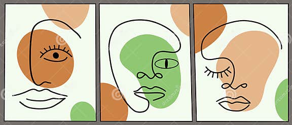 Modern Abstract Art Face. Faces Seamless Pattern. Modern Face Line Set ...