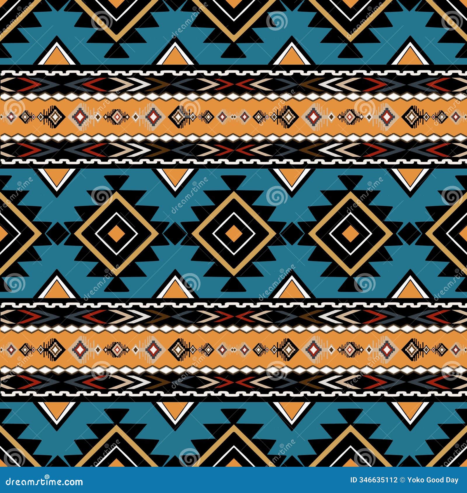 African Geometry Cloth Pattern with Blue-Orange Tones Stock ...