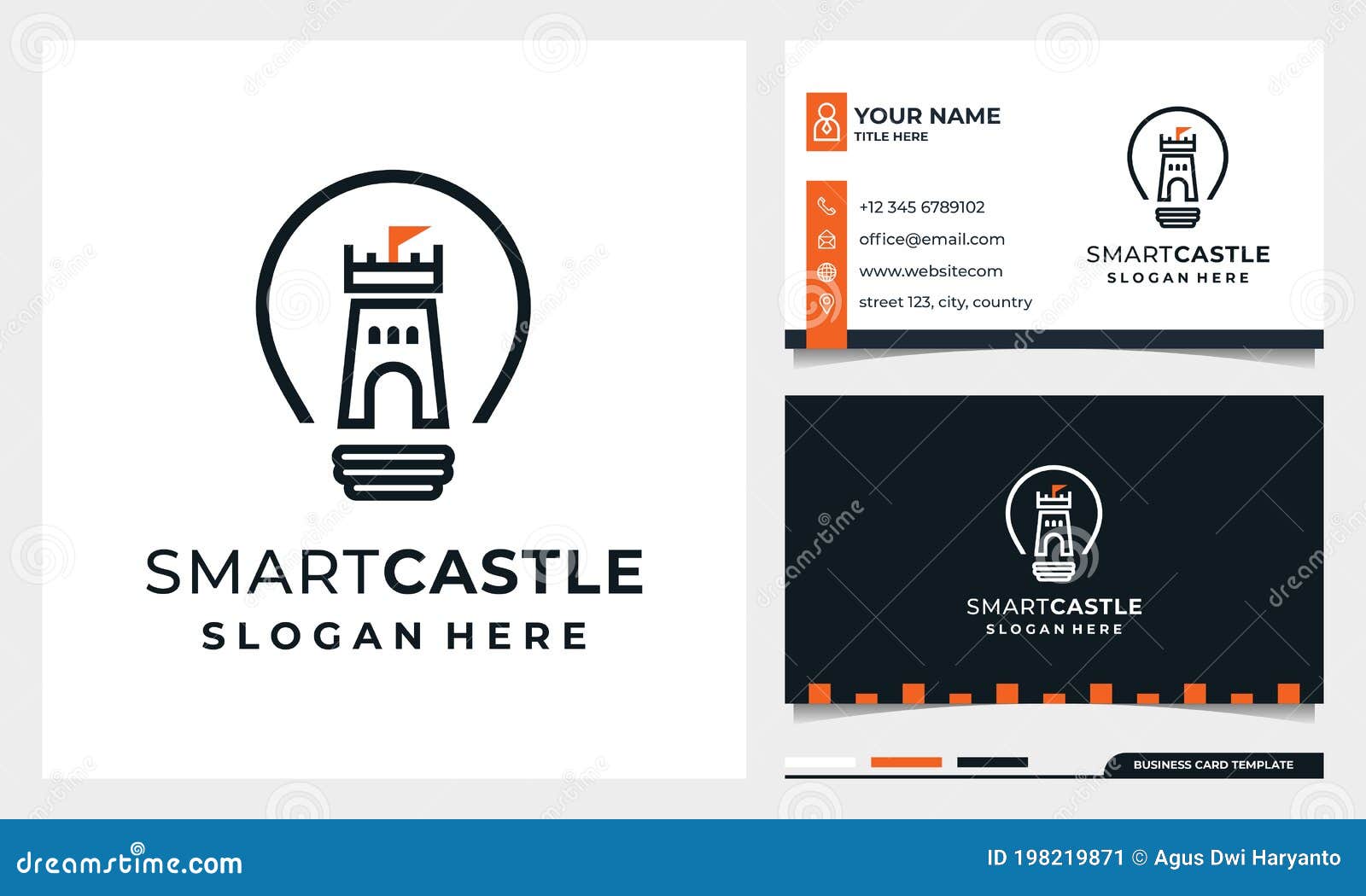 Light Bulb with Line Art Castle Logo Design, Smart Castle Vector with ...