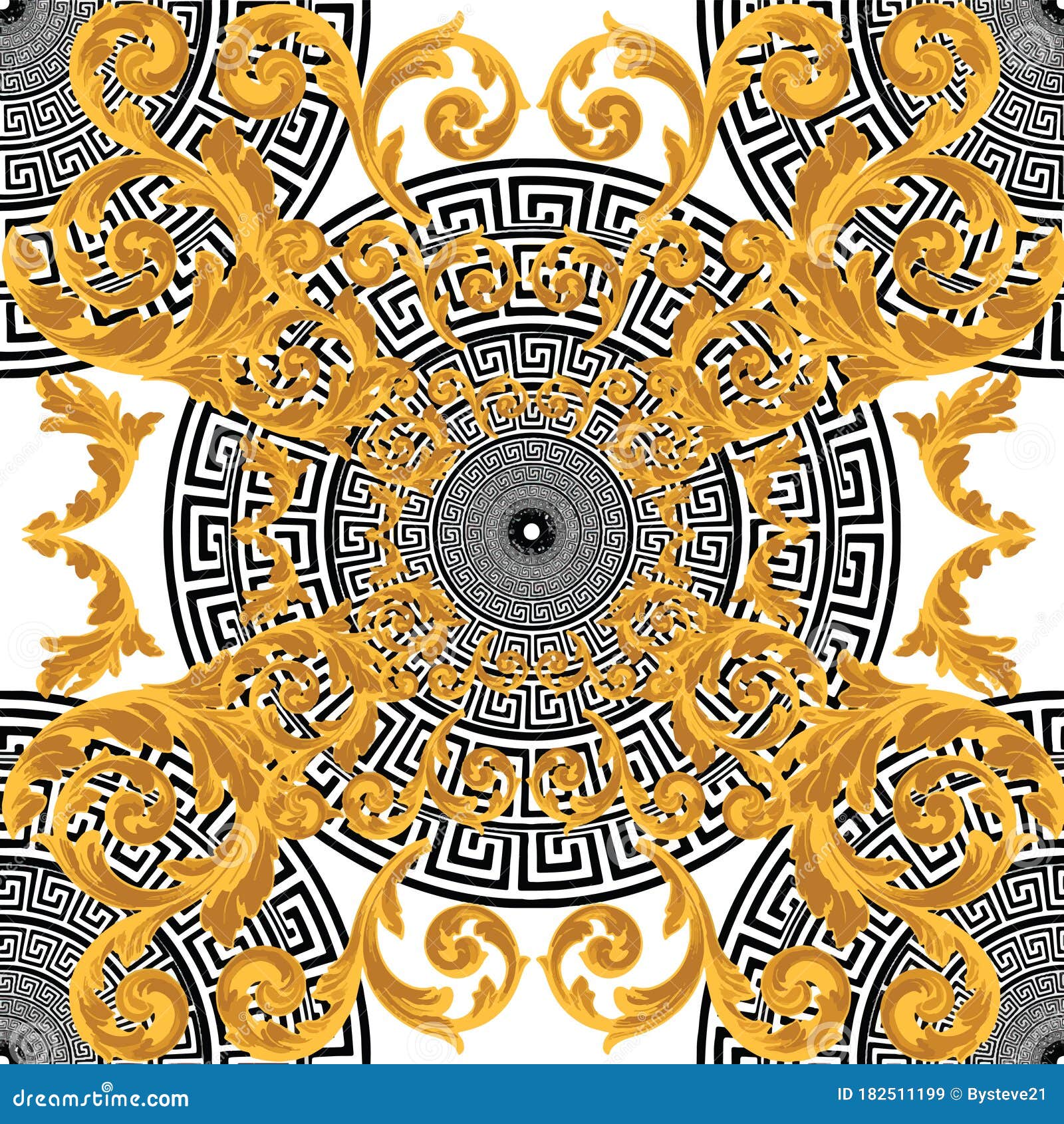Baroque Gold Color with Greek Design Circle Style Seamless Pattern ...