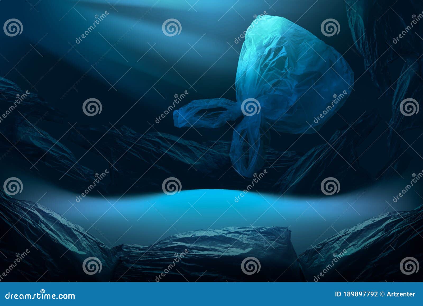 Creative Background of Single-use Plastic Bags Floating in Deep Blue ...