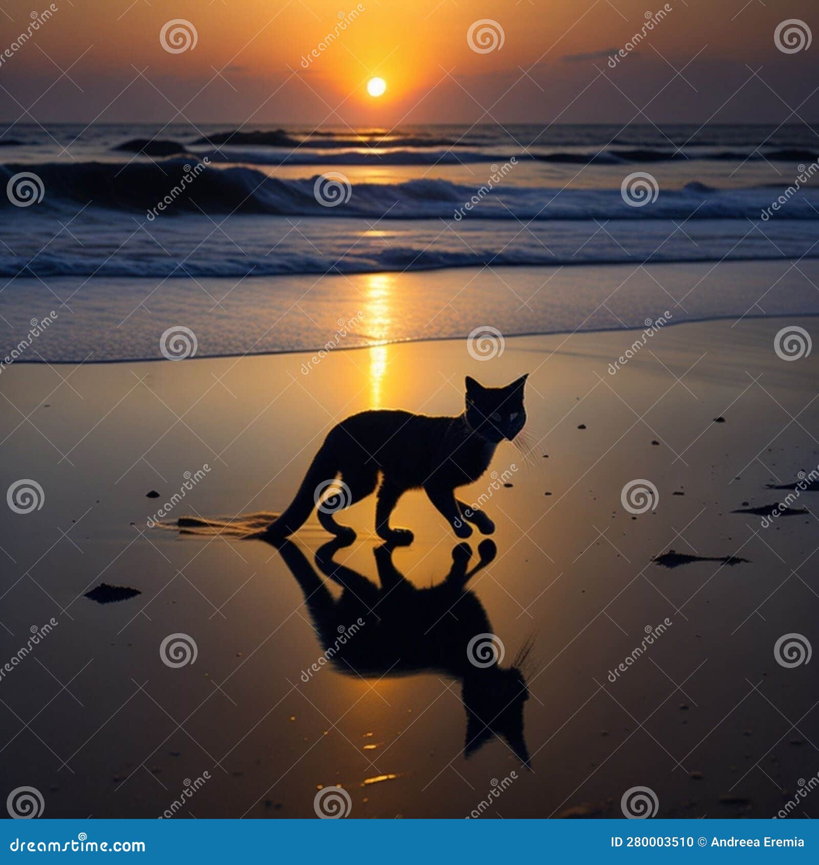 Cute cat on the beach stock illustration. Illustration of design ...
