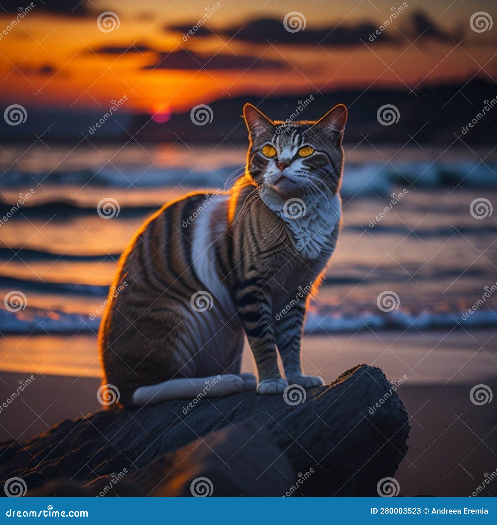 Cute cat on the beach stock illustration. Illustration of adventure ...
