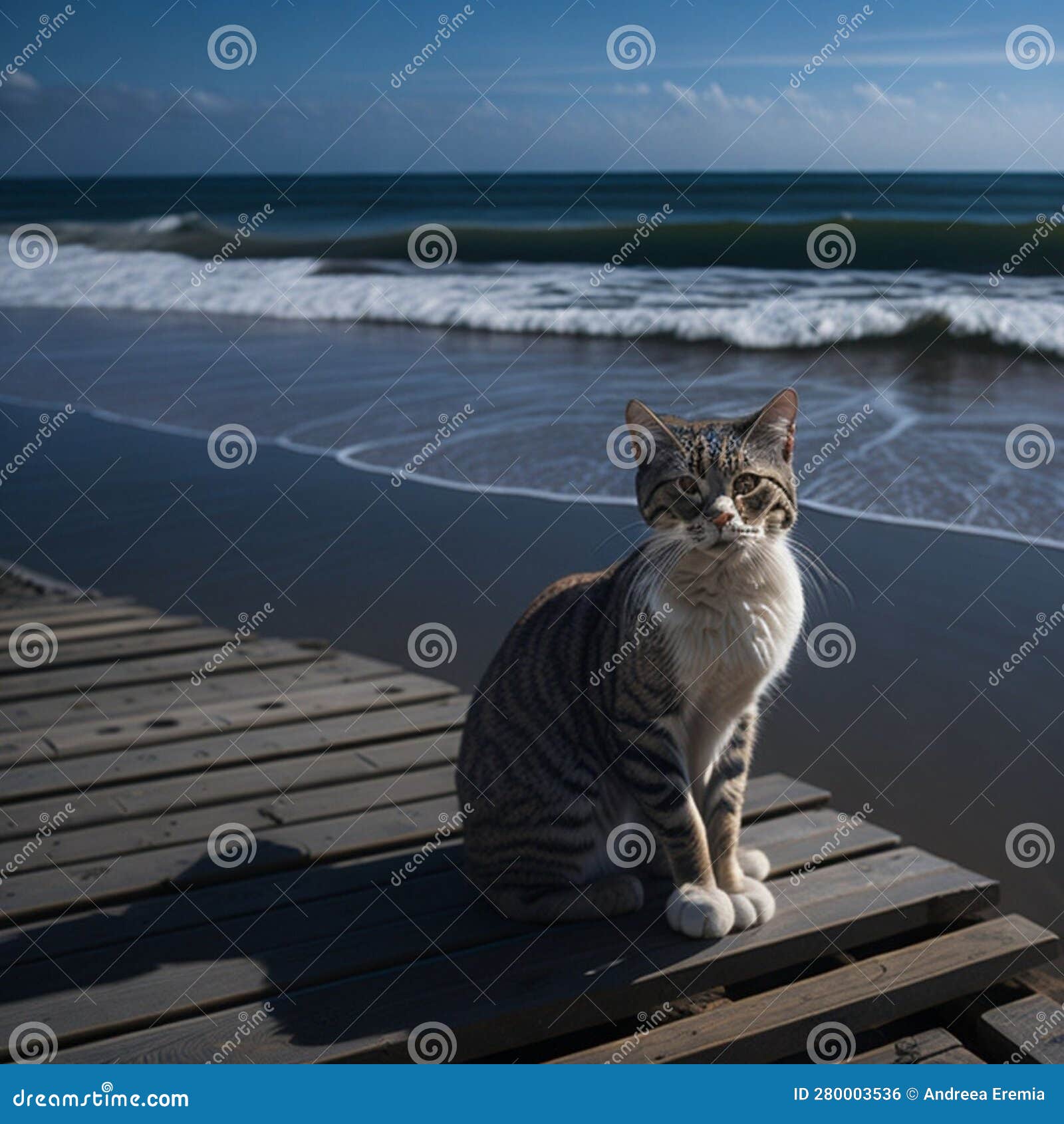 Cute cat on the beach stock illustration. Illustration of sandy - 280003536