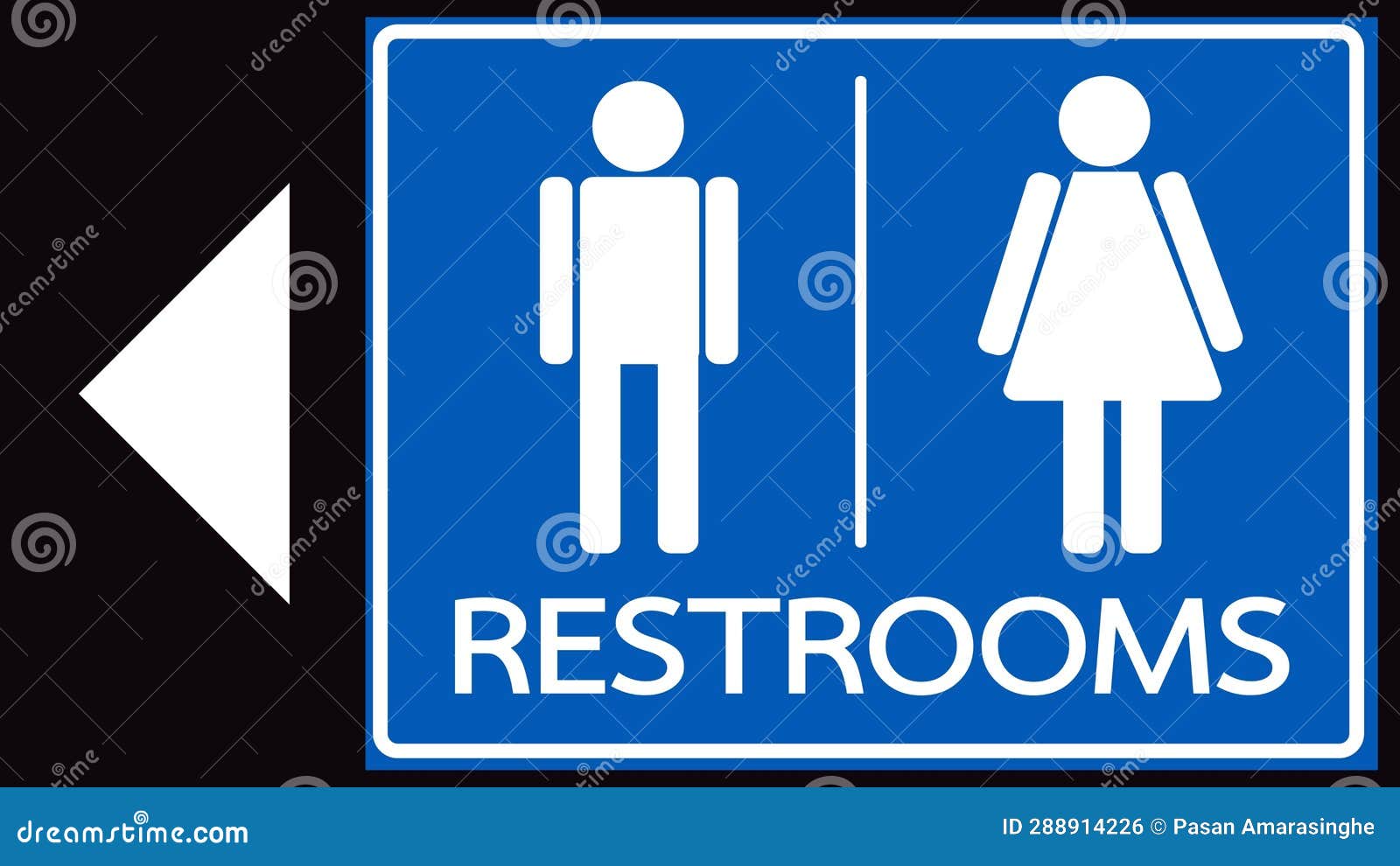Restroom Sign with a White Arrow Pointing To the Left Stock ...