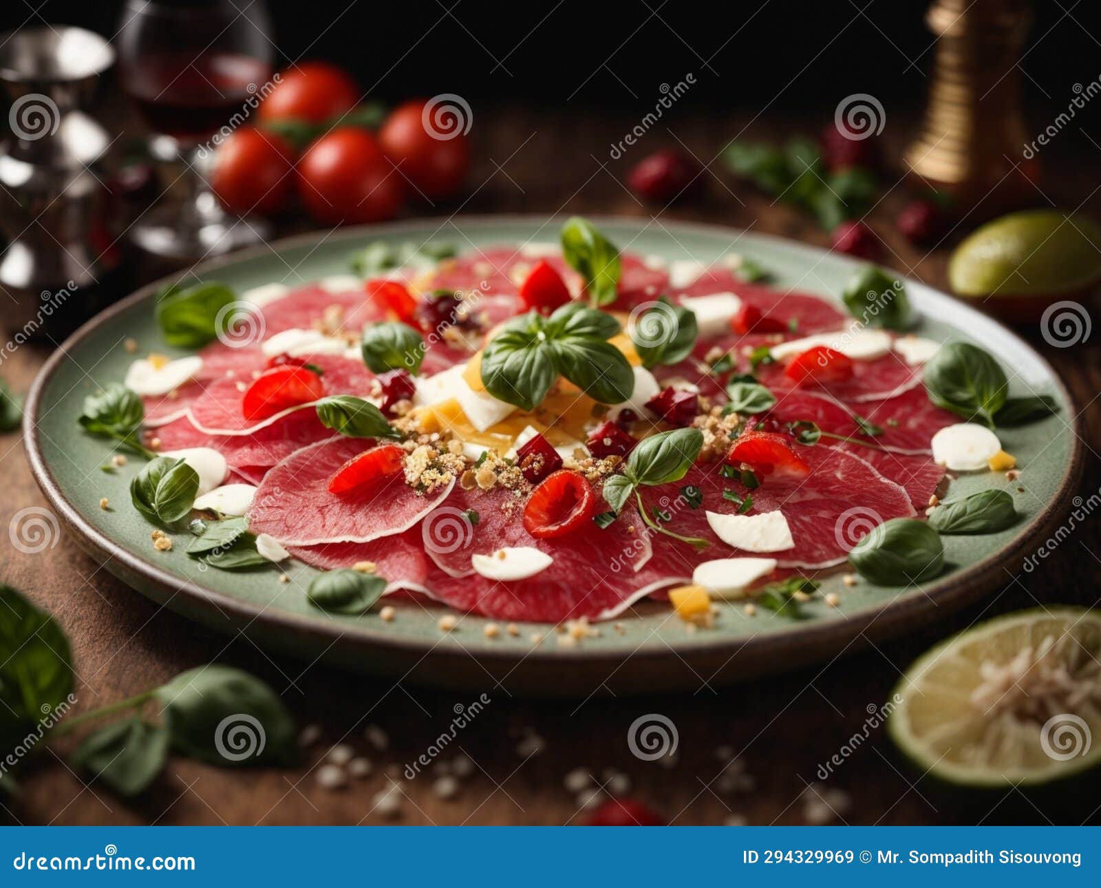 Delicate Slices of Beef Carpaccio are Arranged in a Captivating Mosaic ...